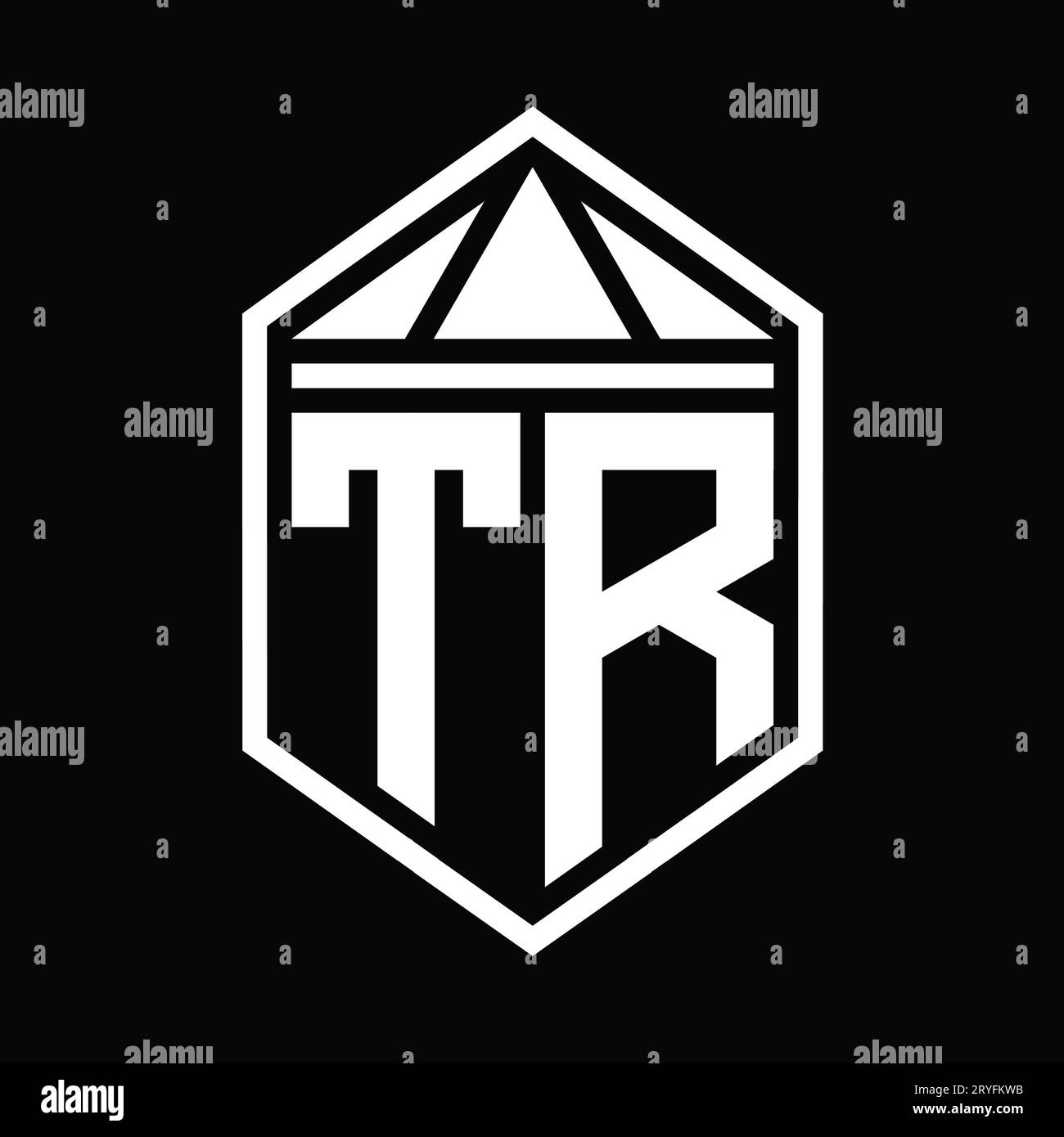 TR Letter Logo monogram simple hexagon shield shape with triangle crown isolated style design ...