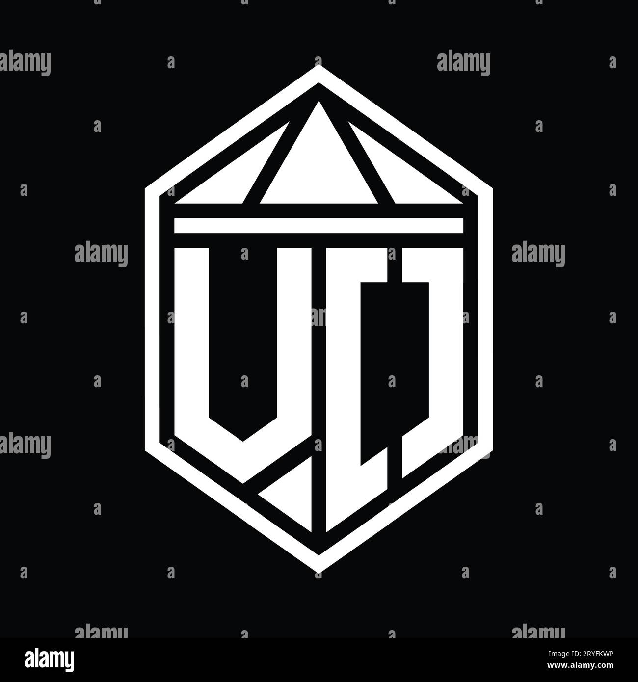 VO Letter Logo monogram simple hexagon shield shape with triangle crown isolated style design ...