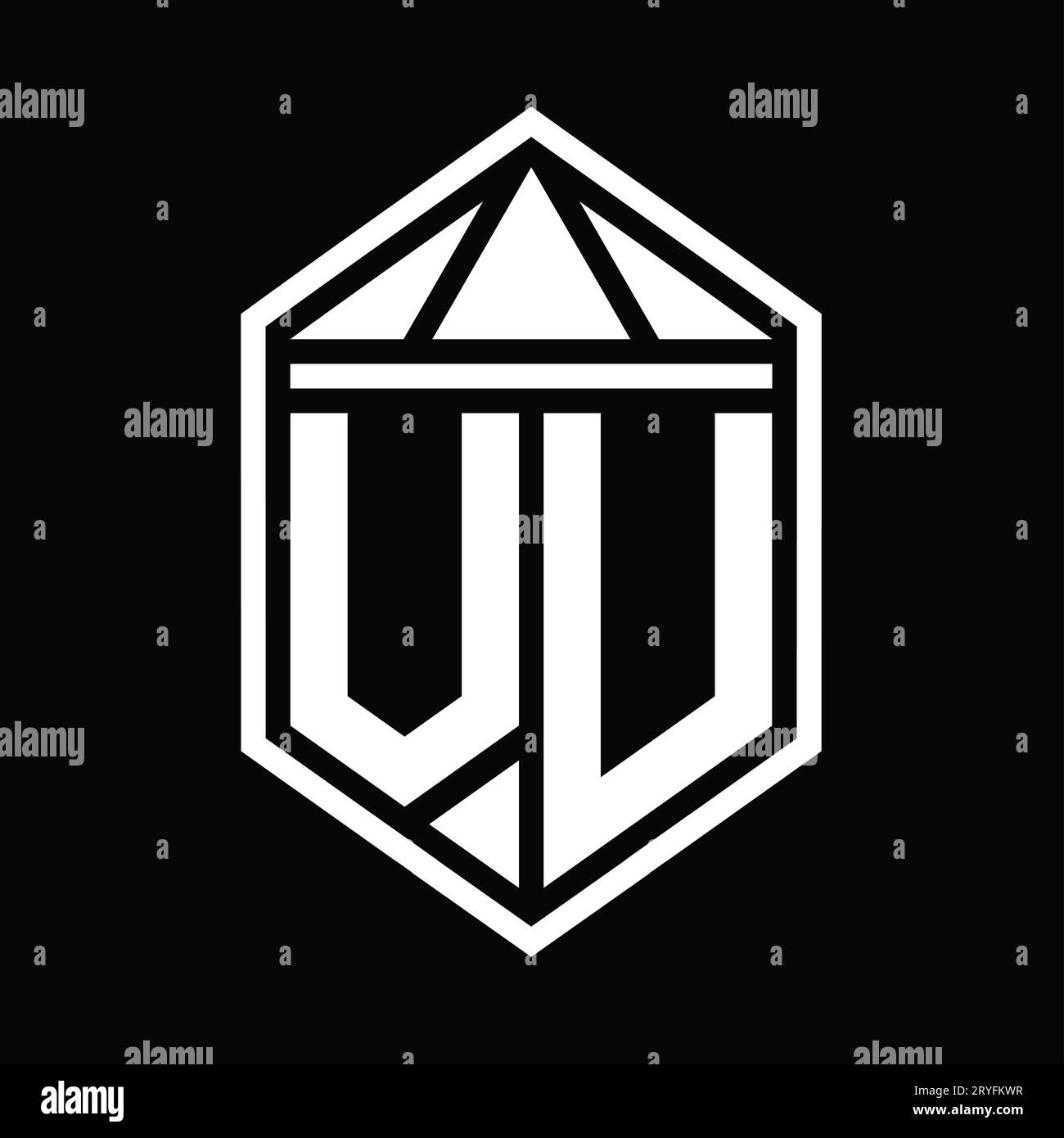 VU Letter Logo monogram simple hexagon shield shape with triangle crown isolated style design ...