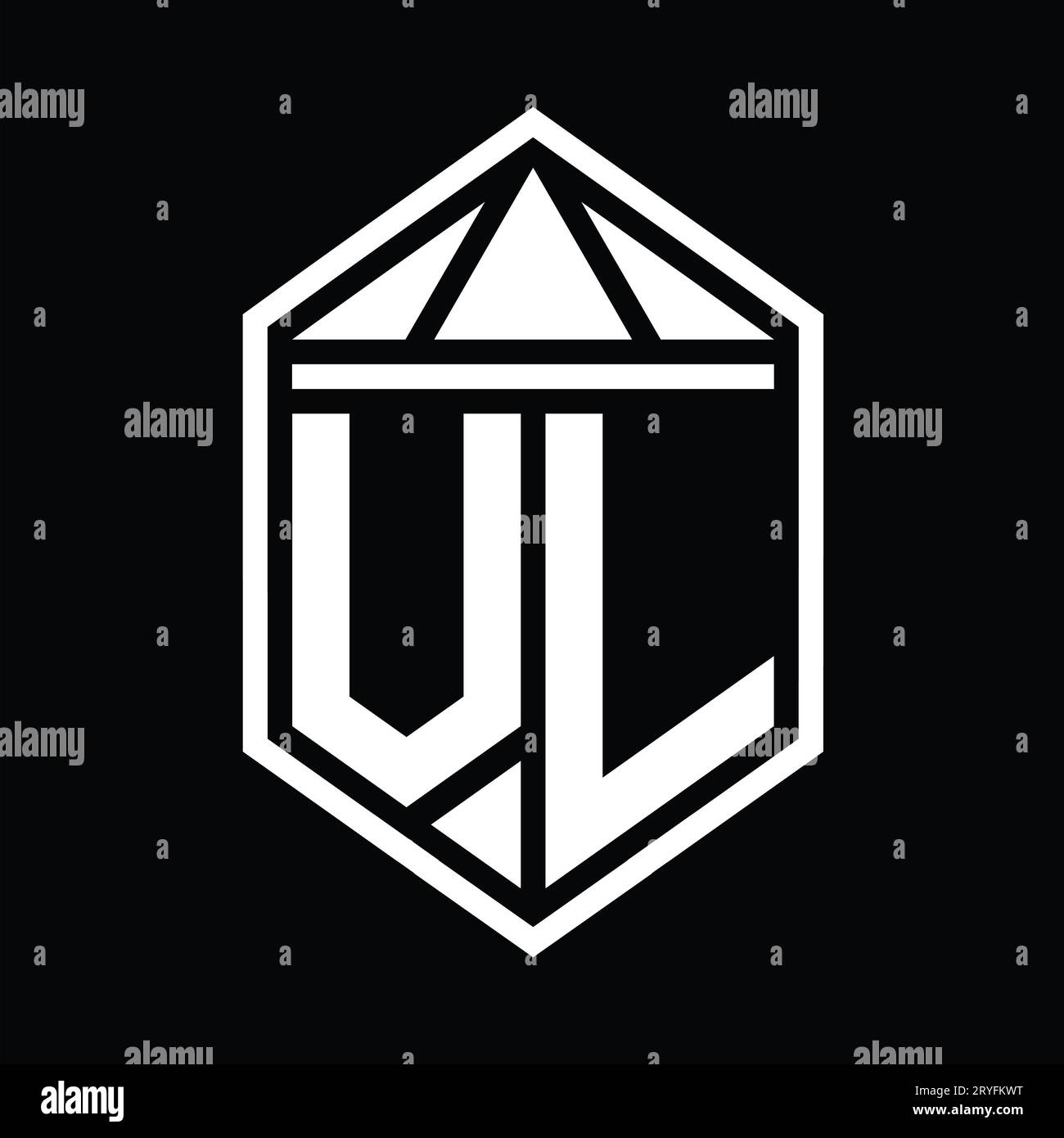 VL Letter Logo monogram simple hexagon shield shape with triangle crown isolated style design ...