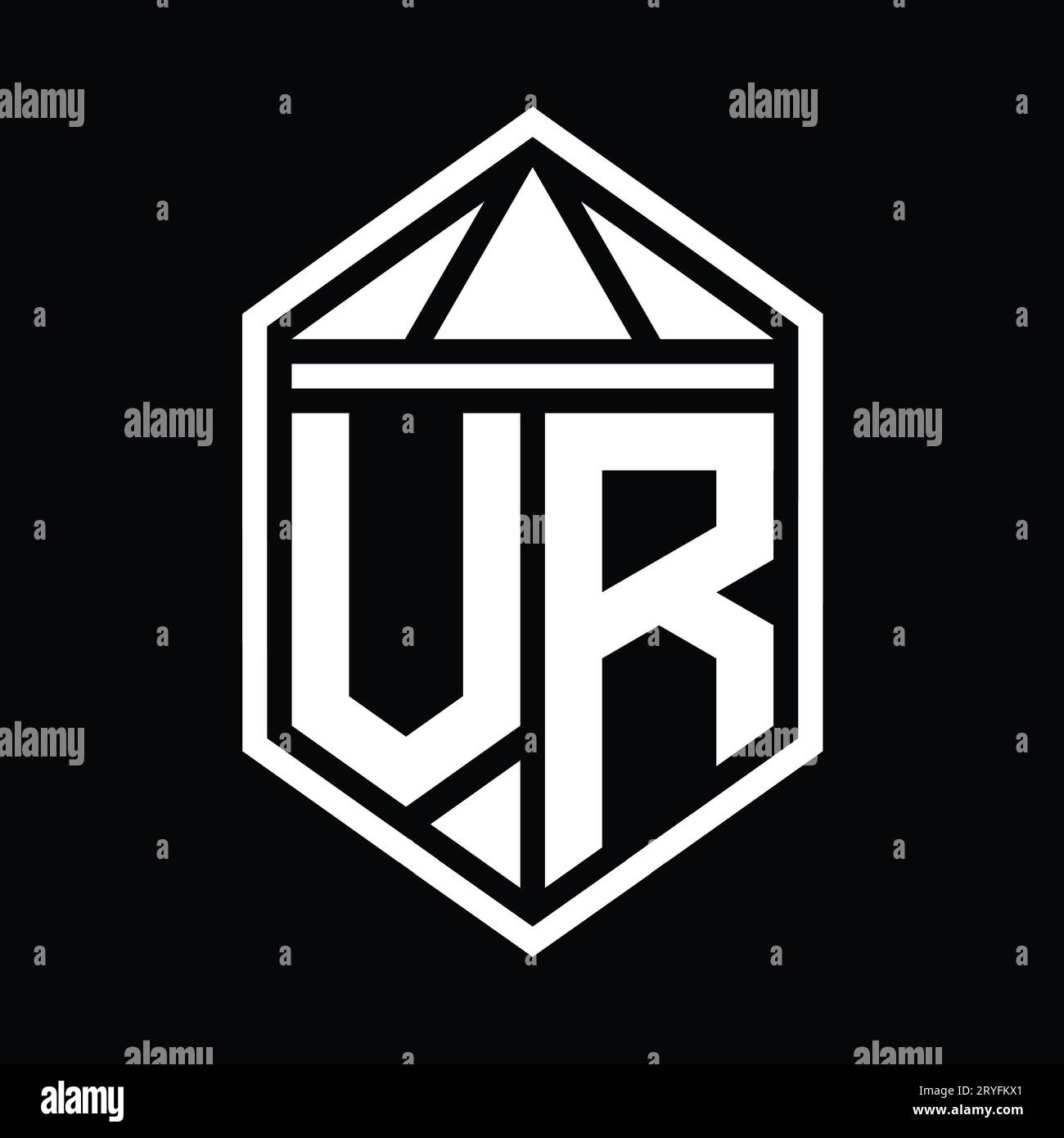 VR Letter Logo monogram simple hexagon shield shape with triangle crown ...