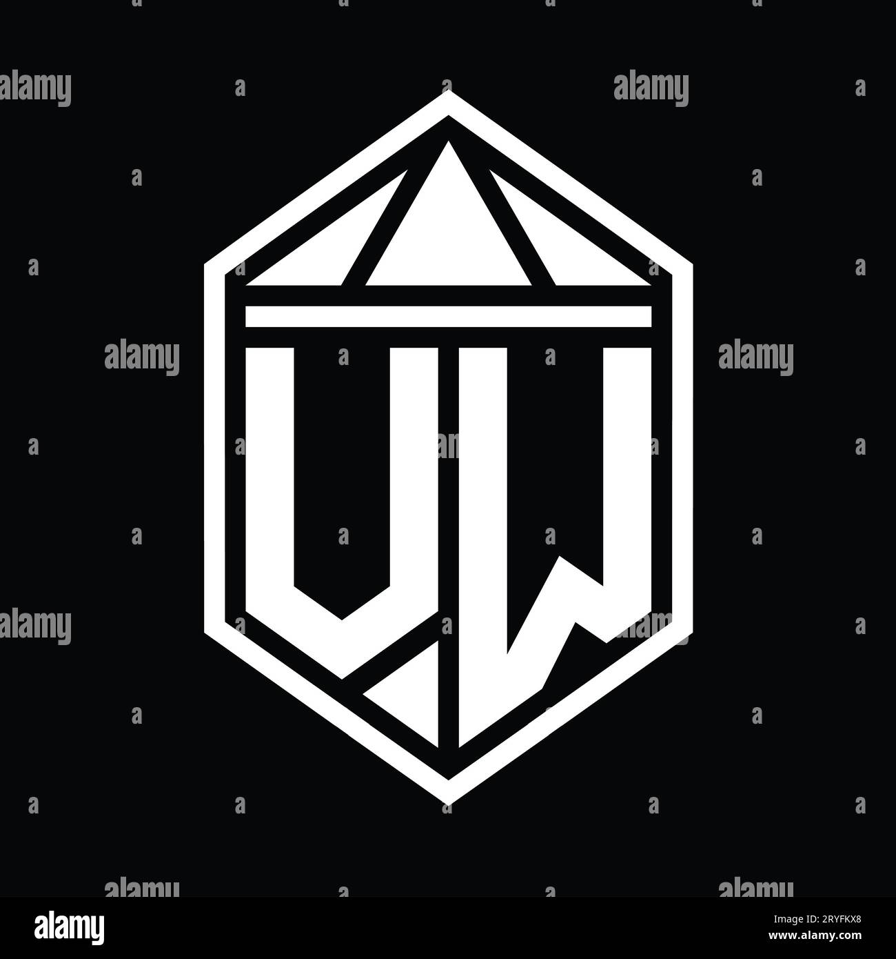 VW Letter Logo monogram simple hexagon shield shape with triangle crown ...