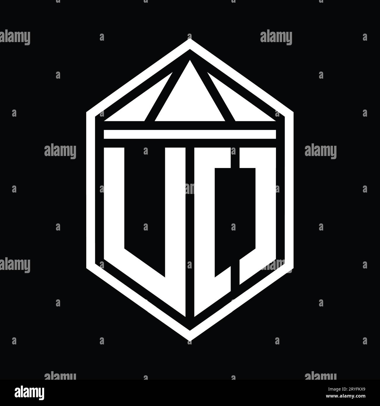 UO Letter Logo monogram simple hexagon shield shape with triangle crown isolated style design ...