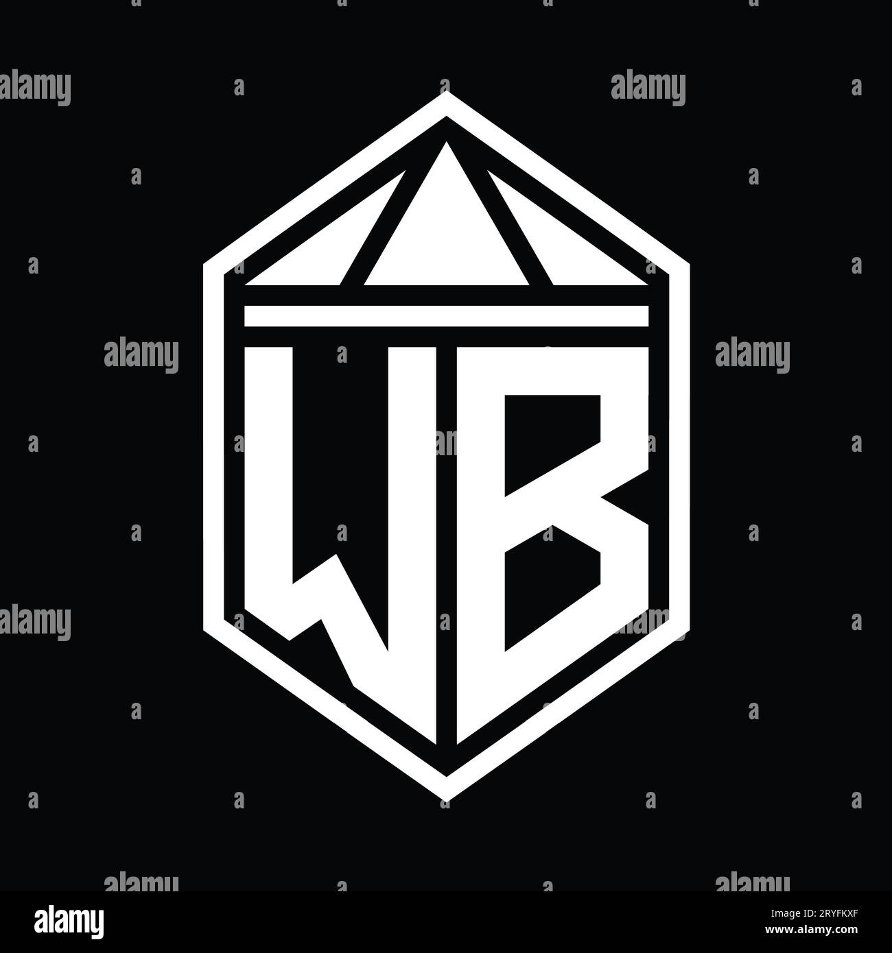 WB Letter Logo monogram simple hexagon shield shape with triangle crown ...