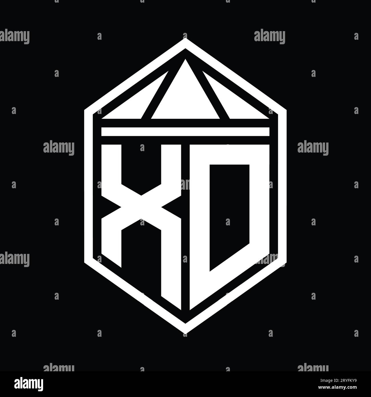 XD Letter Logo monogram simple hexagon shield shape with triangle crown ...