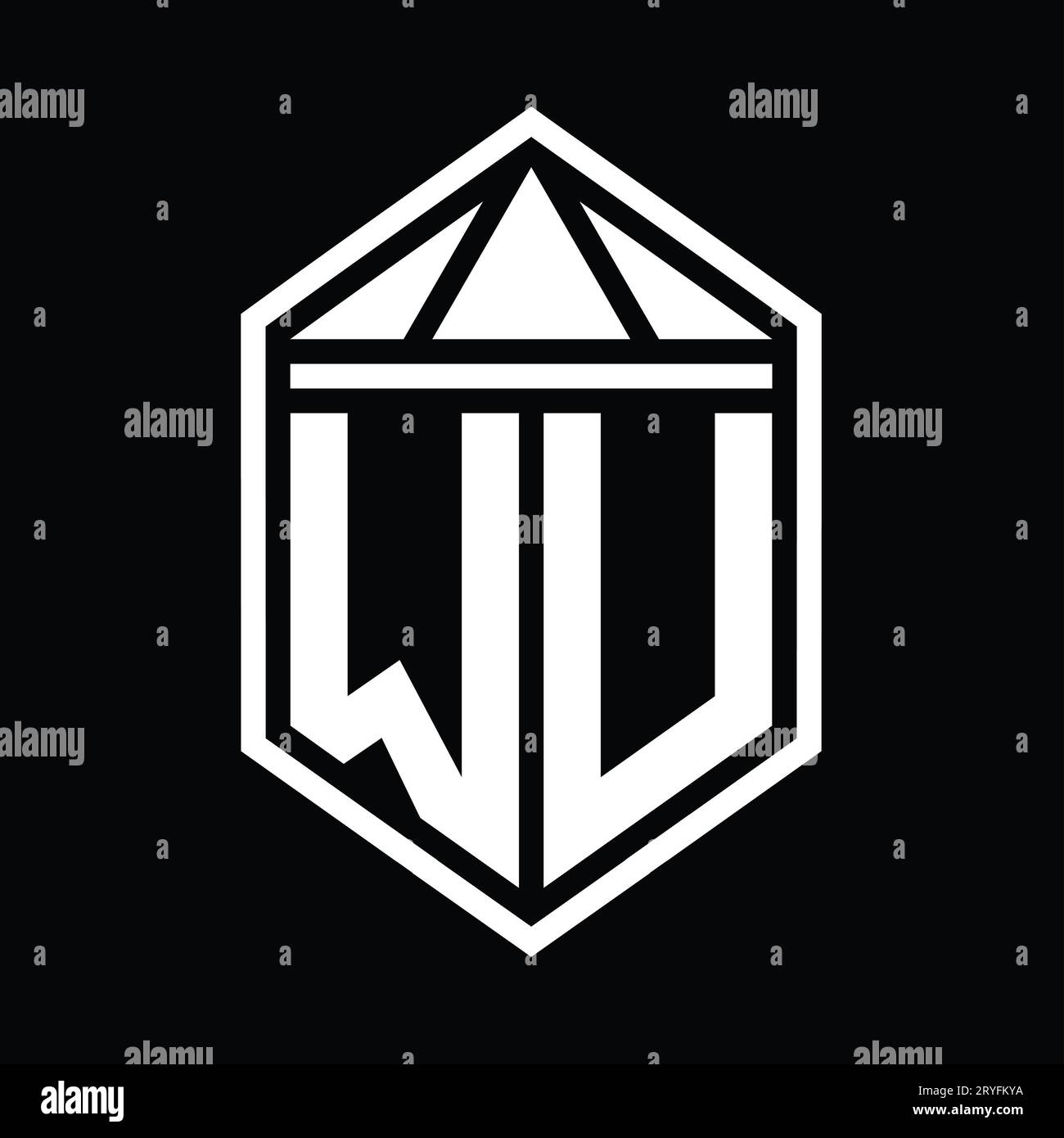 WU Letter Logo monogram simple hexagon shield shape with triangle crown ...