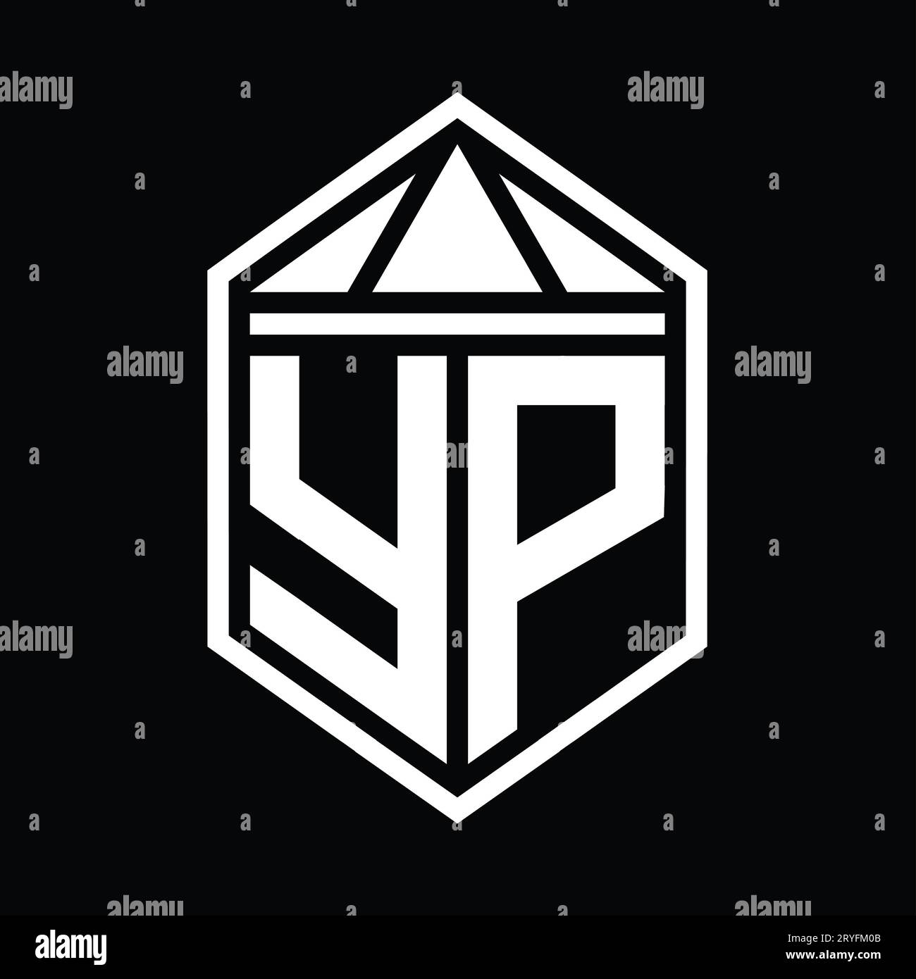 YP Letter Logo monogram simple hexagon shield shape with triangle crown ...