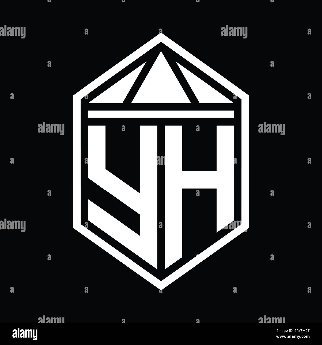 YH Letter Logo monogram simple hexagon shield shape with triangle crown isolated style design ...