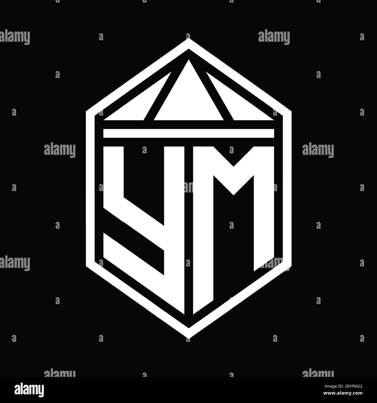 YM Letter Logo monogram simple hexagon shield shape with triangle crown ...