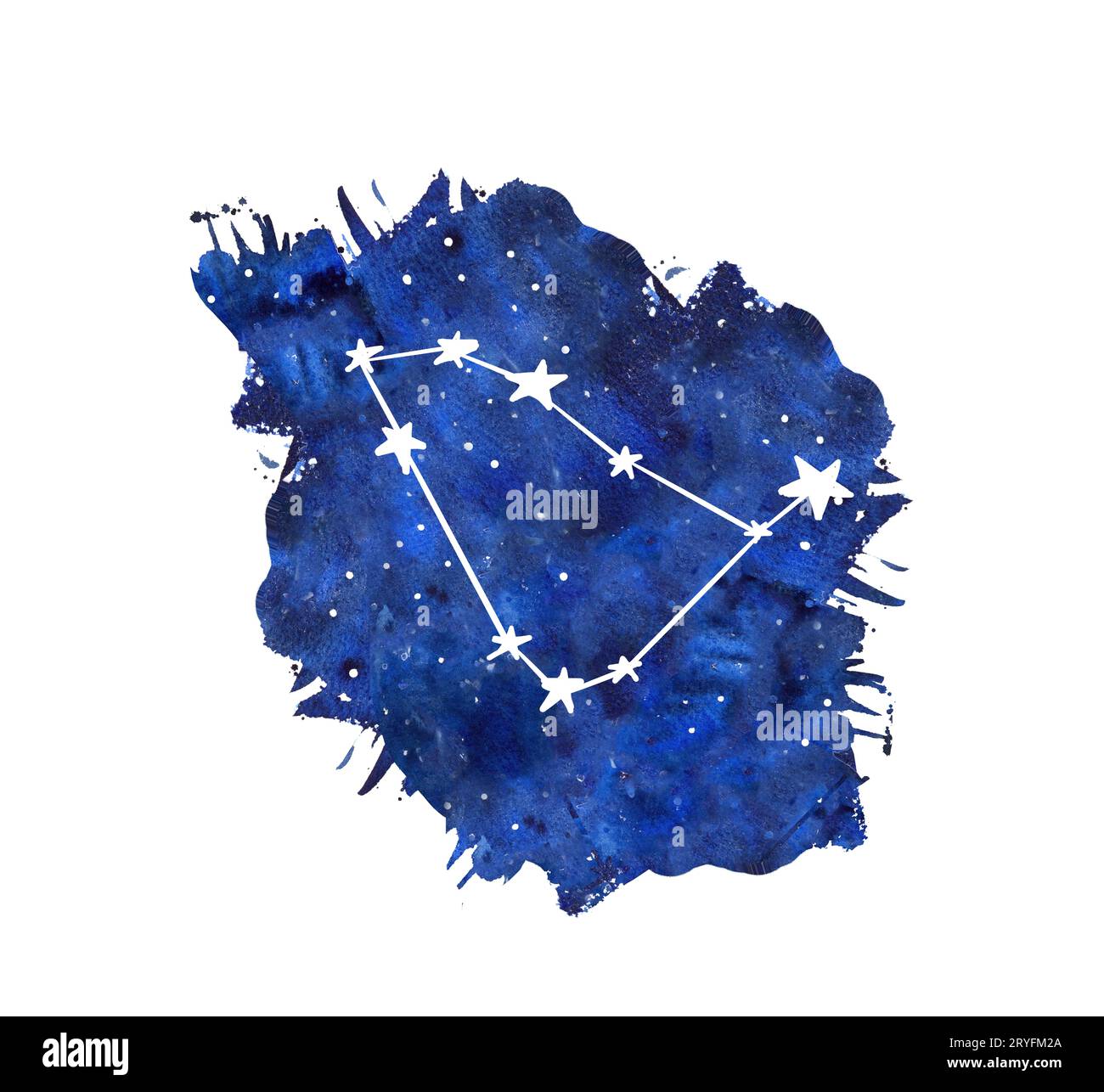Capricorn watercolor zodiac signs. Hand drawn stars on deep blue galaxy ...