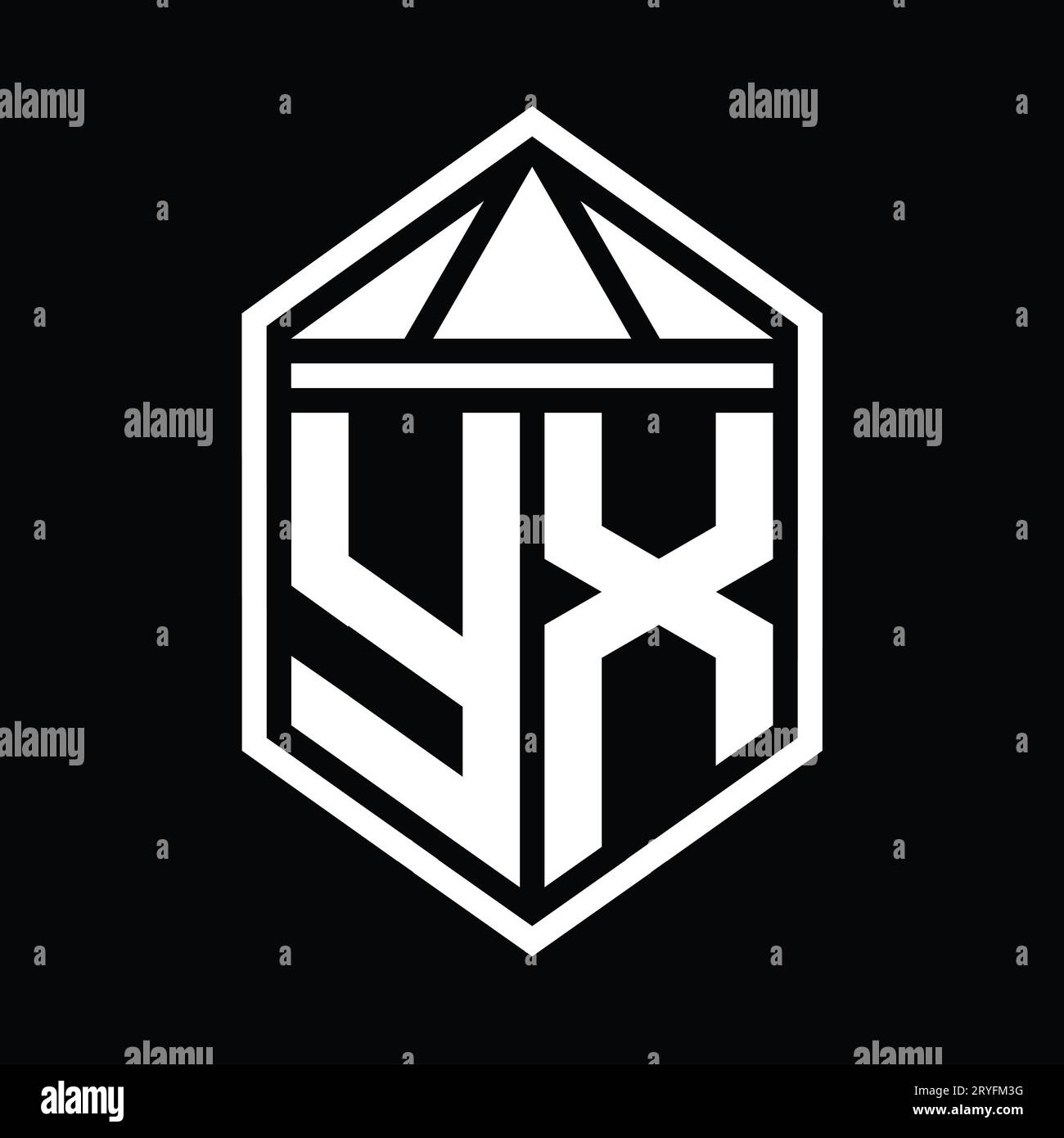YX Letter Logo monogram simple hexagon shield shape with triangle crown isolated style design ...