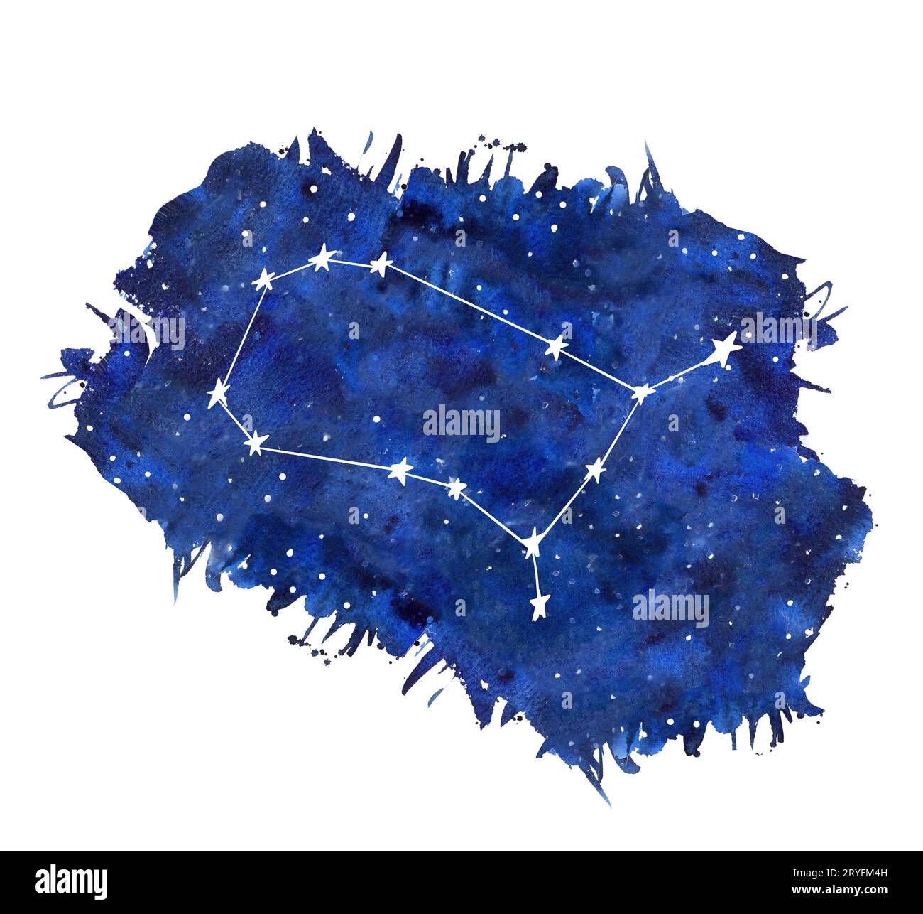Gemini watercolor zodiac signs. Hand drawn stars on deep blue galaxy ...