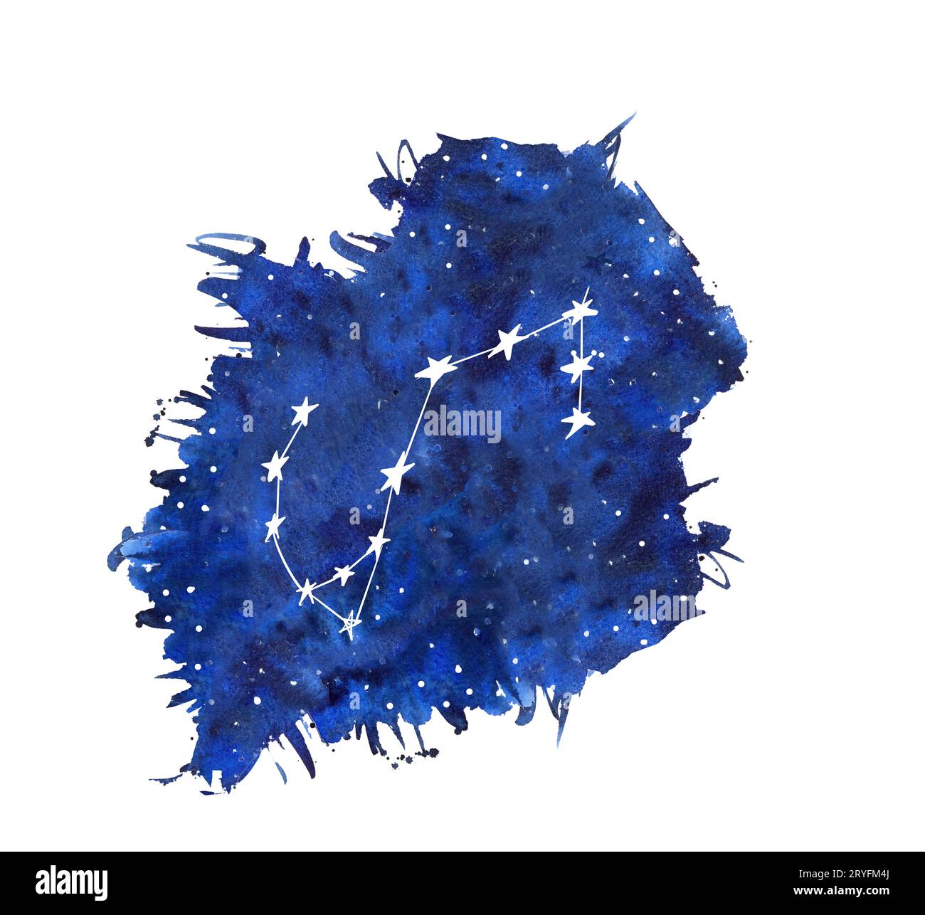 Scorpio watercolor zodiac signs. Hand drawn stars on deep blue galaxy ...