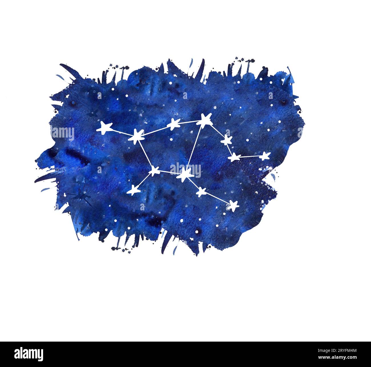 Virgo watercolor zodiac signs. Hand drawn stars on deep blue galaxy ...