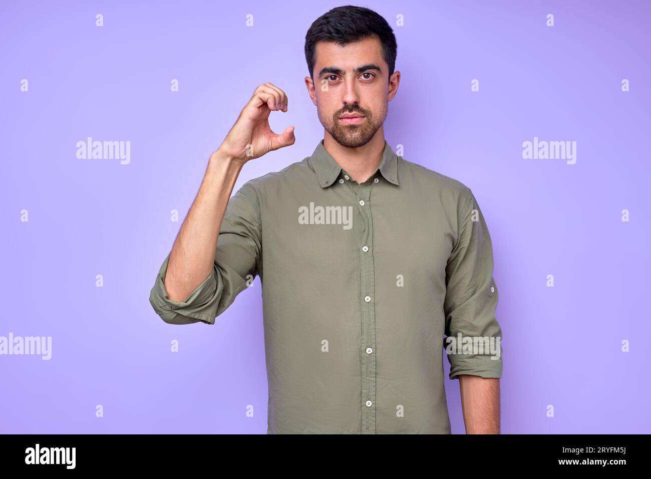 letter C spelling by man's hand in American Sign Language (ASL) on blue ...