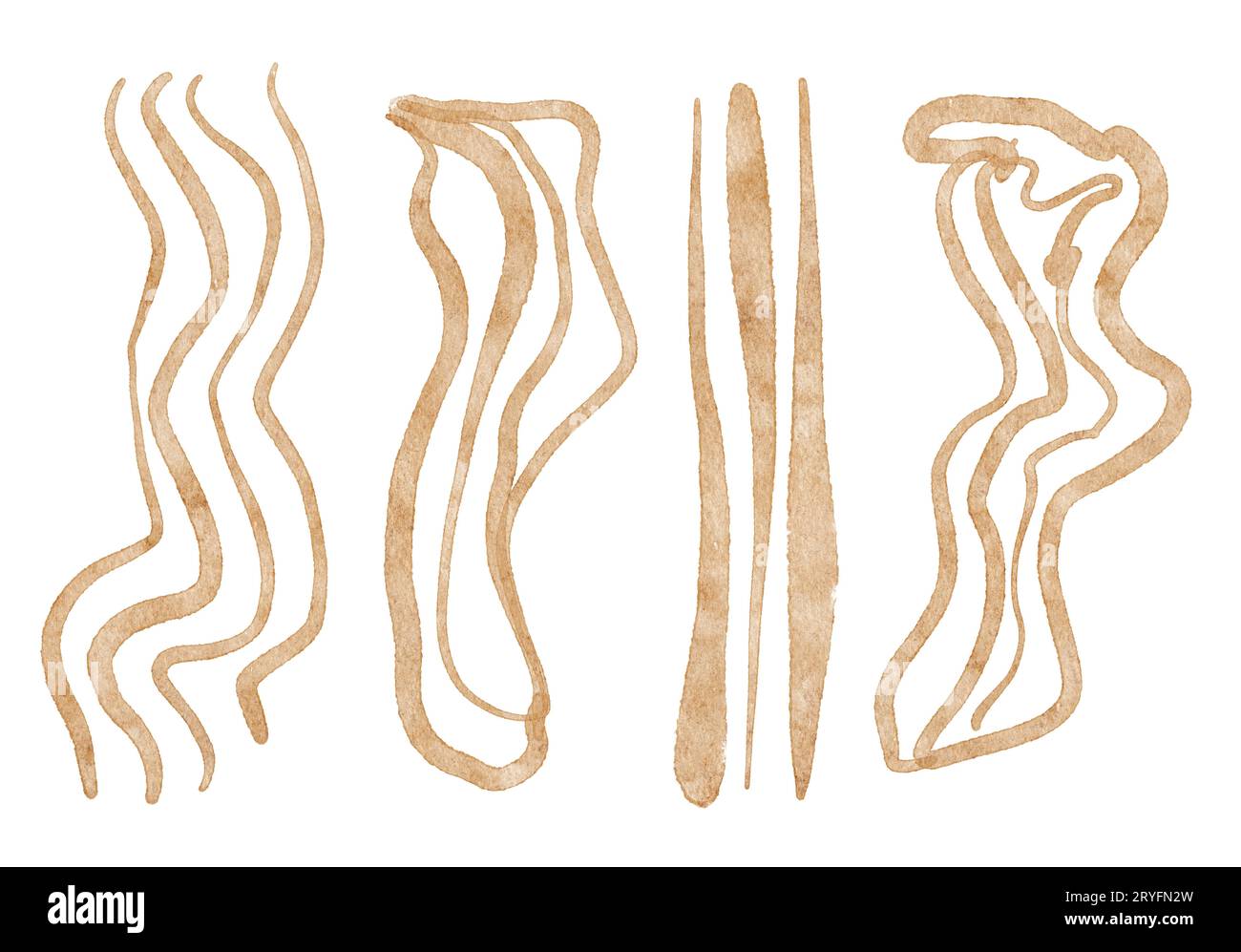 Watercolor forest set. Brown line art drawing. Abstract Stock Photo - Alamy