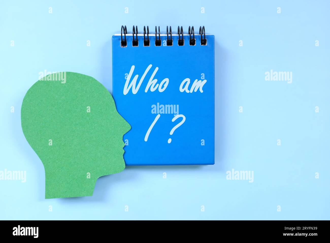 Who am I question in blue notebook. Self awareness and knowledge ...