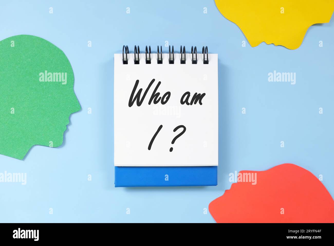 Who am I question in blue notebook. Self awareness and knowledge ...