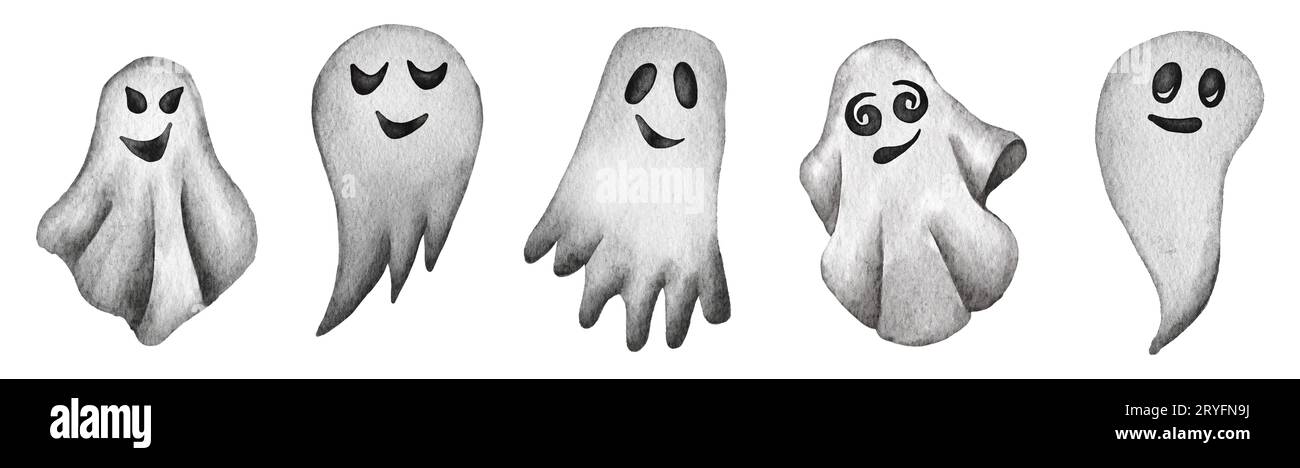 Watercolor ghosts , Scary grey different ghosts for a happy Halloween ...