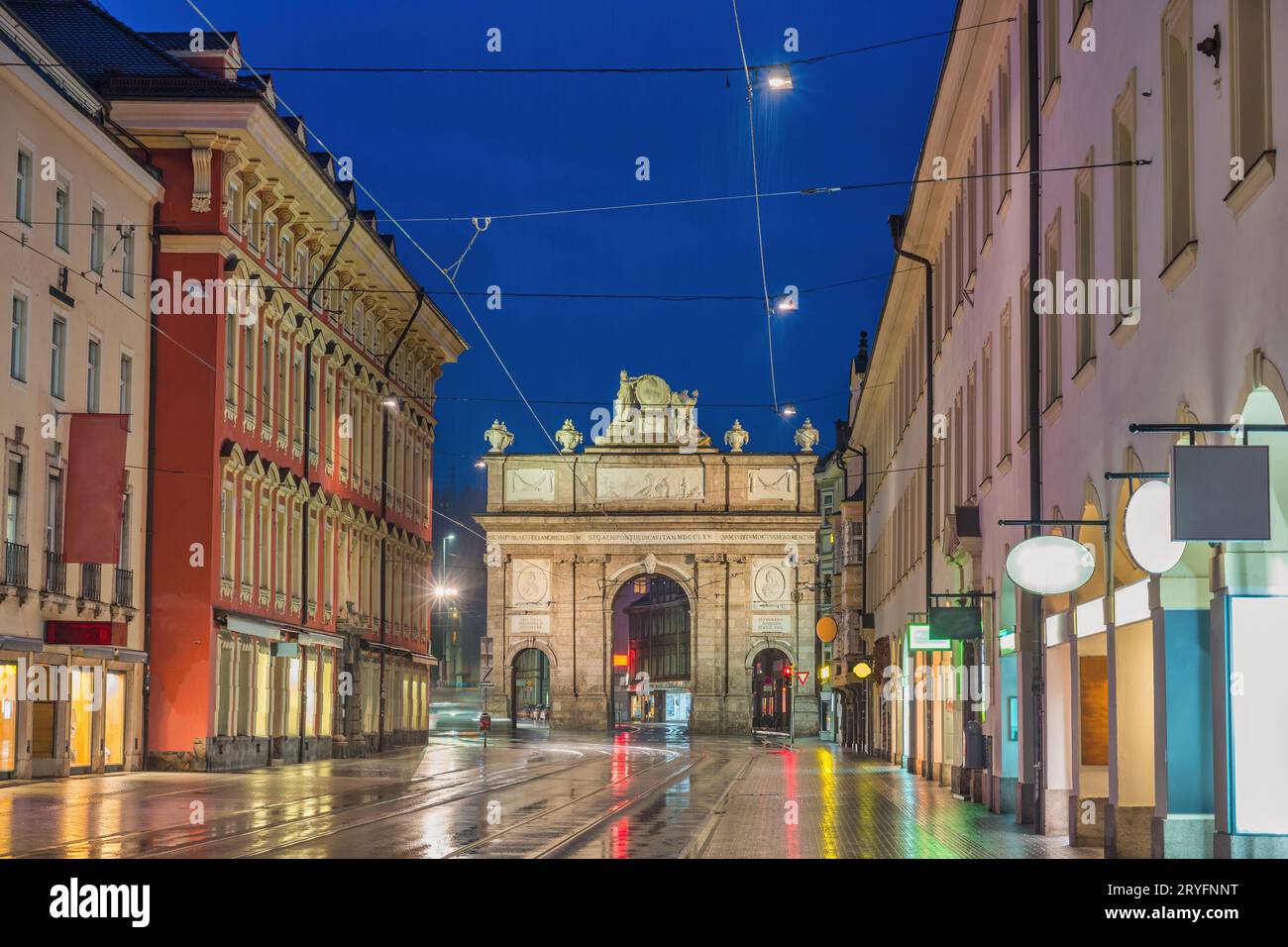 Innsbruck Austria, night city skyline at Triumphpforte Arch (Triumphal ...