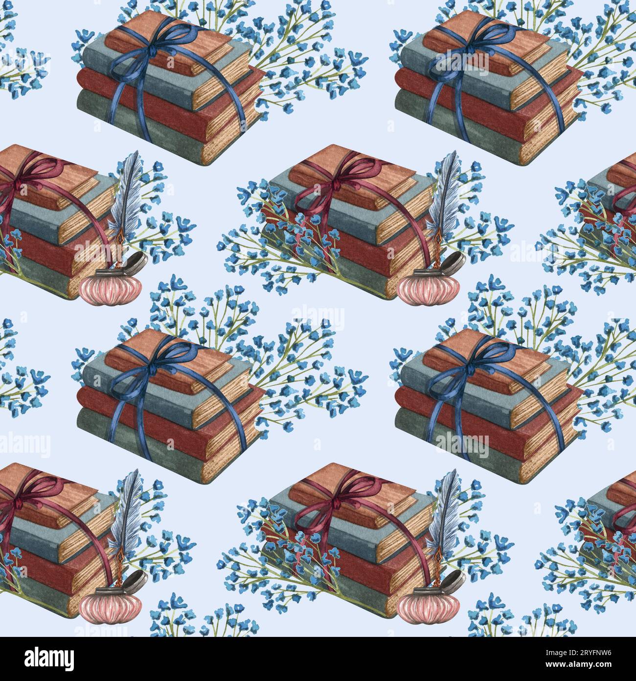 Watercolor vintage books, open book, and ink pen illustrations. Rare ...