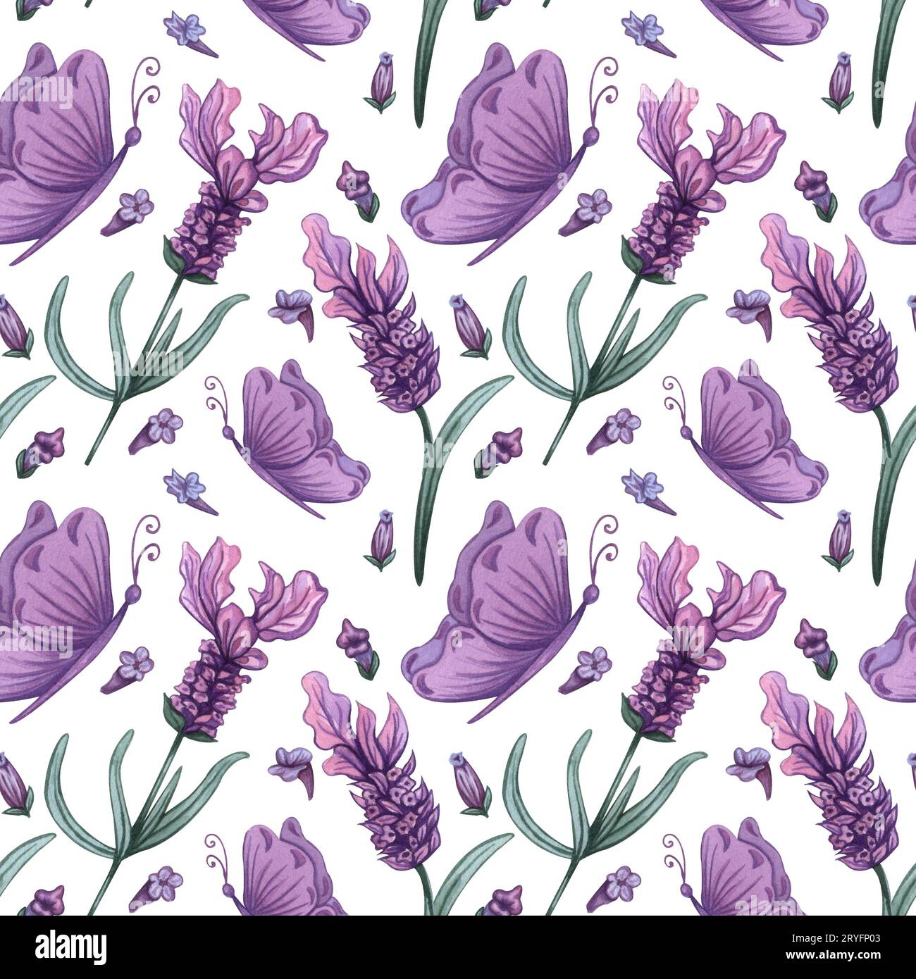 Watercolor lavender seamless pattern. Hand drawn floral background ...