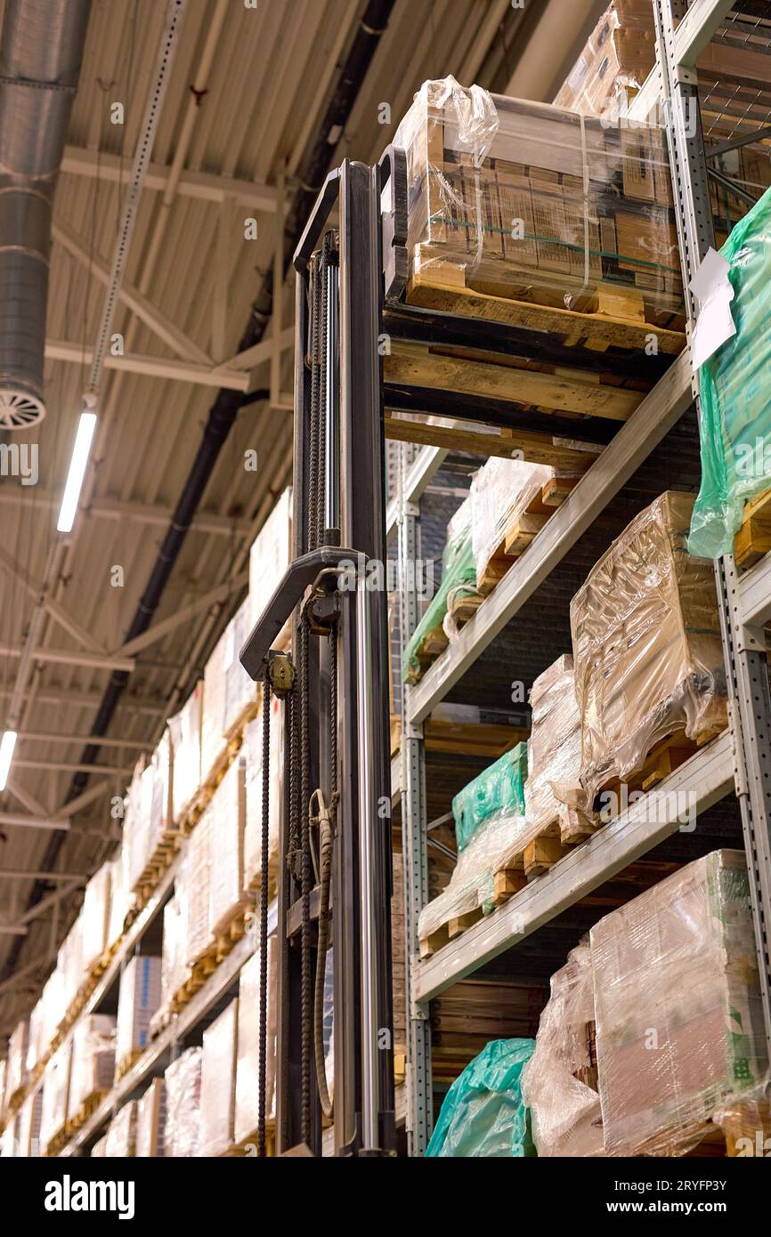 large distribution warehouse, View of storage warehouse. Fork lift ...