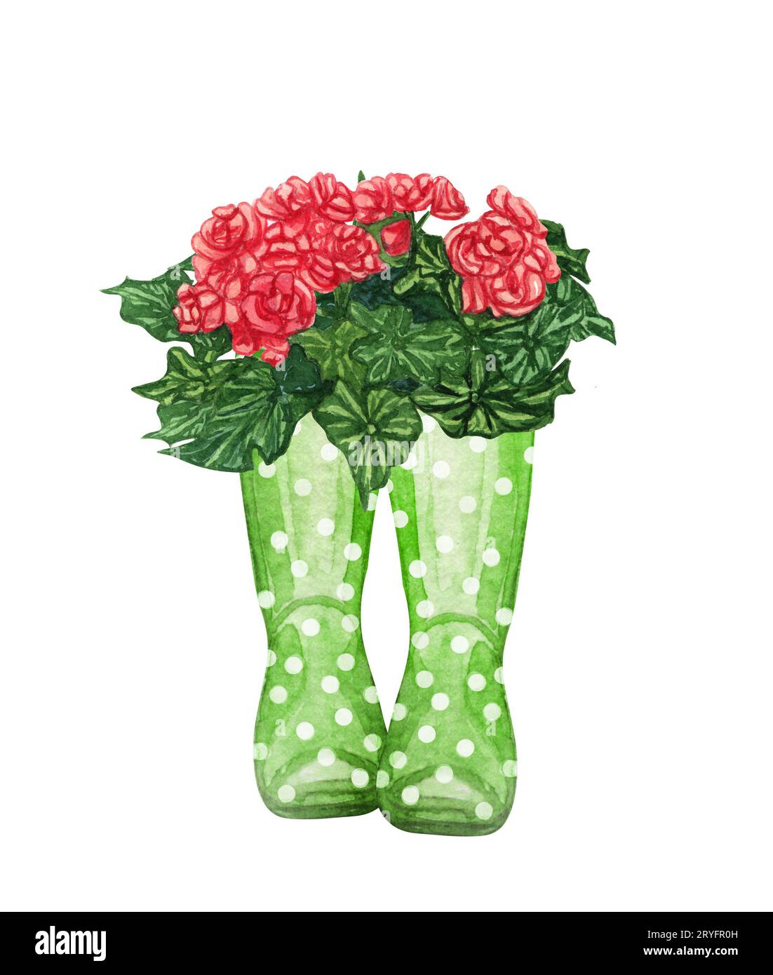 Watercolor wellies with flowers illustration in provence style. Rubber ...