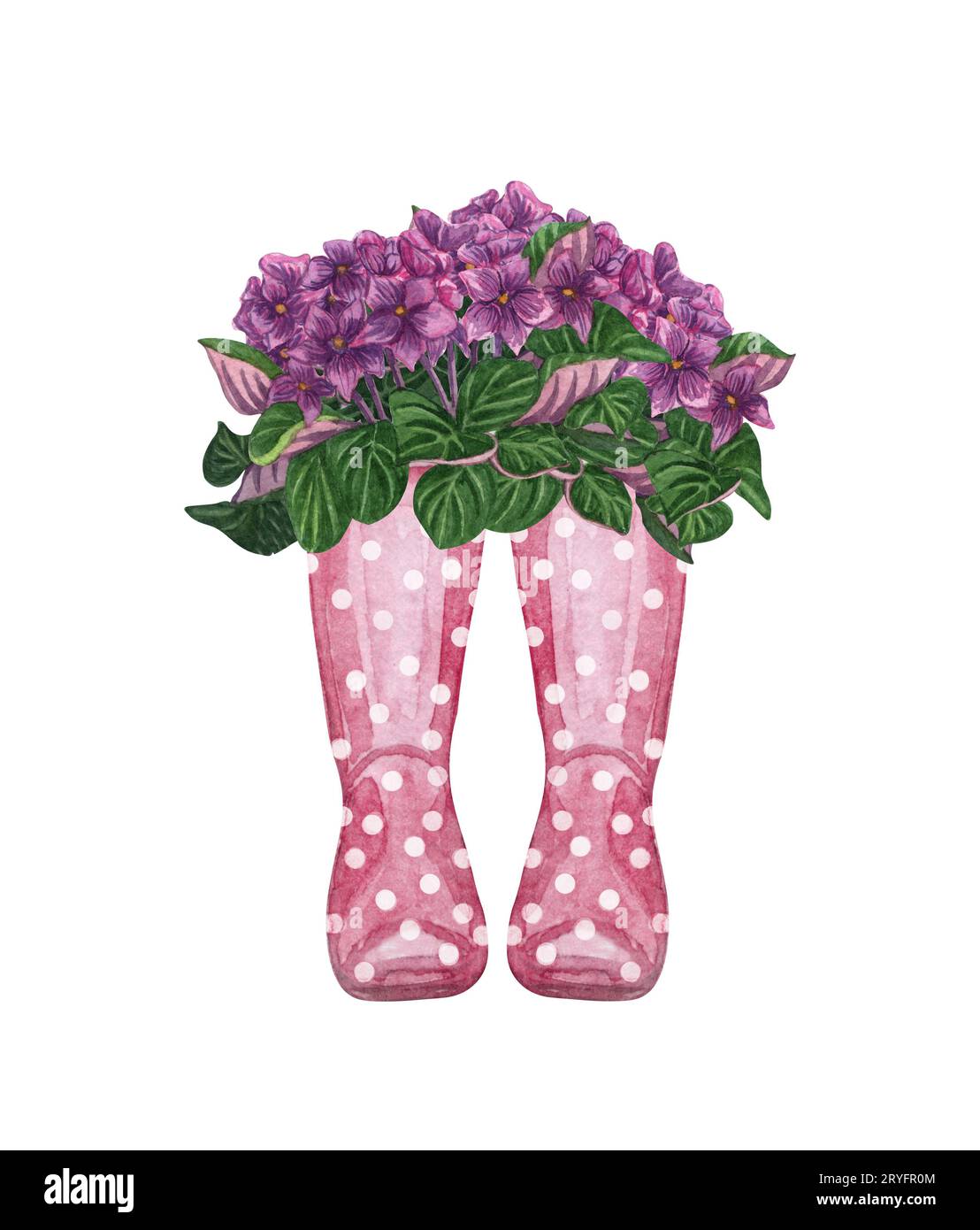 Watercolor wellies with flowers illustration in provence style. Rubber ...