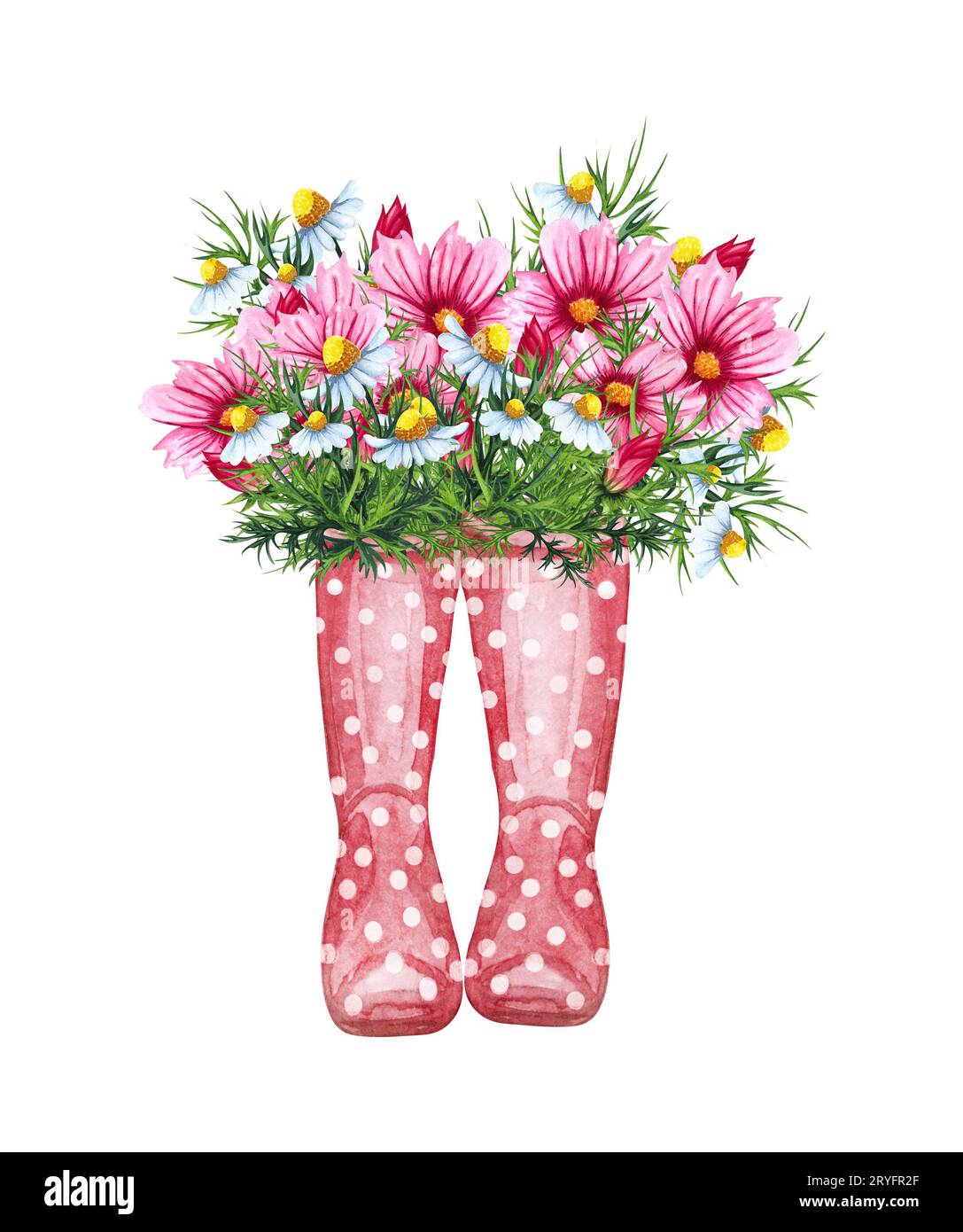 Watercolor wellies with flowers illustration in provence style. Rubber ...