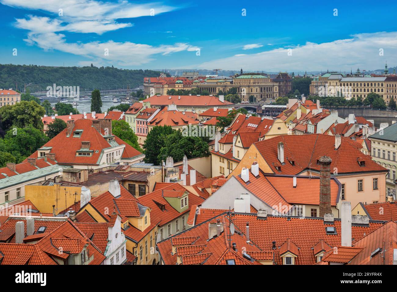 Prague Czech Republic, high angle view city skyline at Manes Bridge and ...