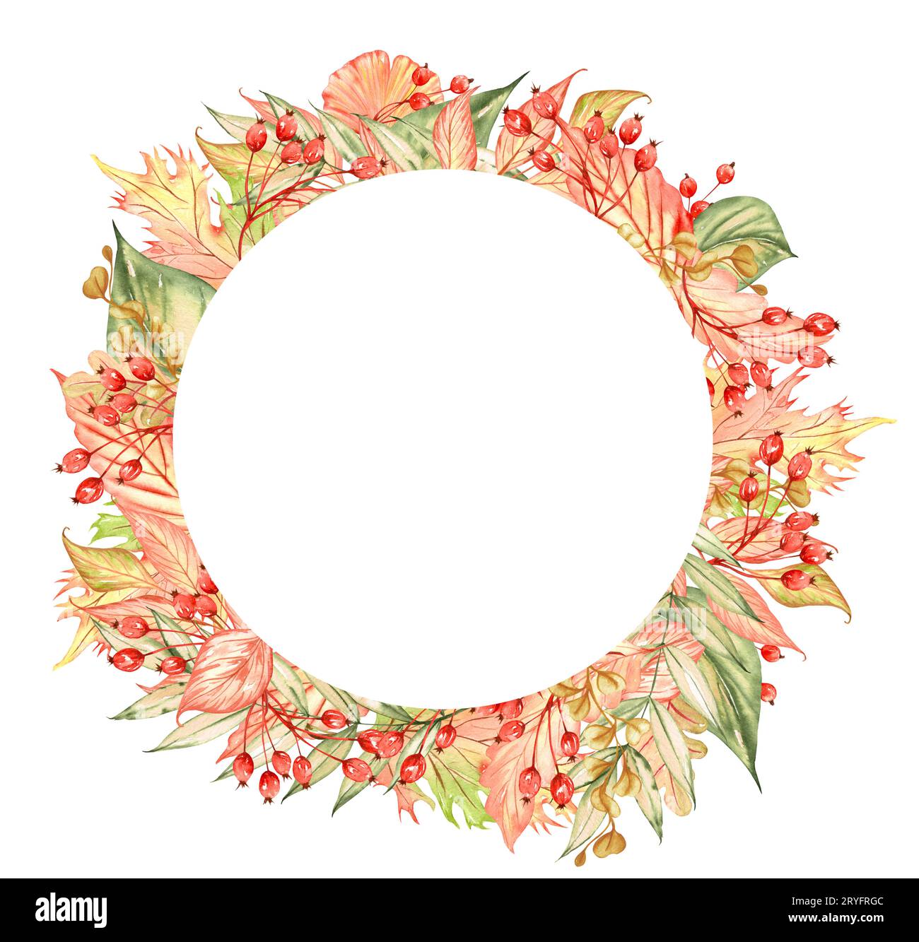 Watercolor frame decorated with beautiful autumn leaves. Fall ...