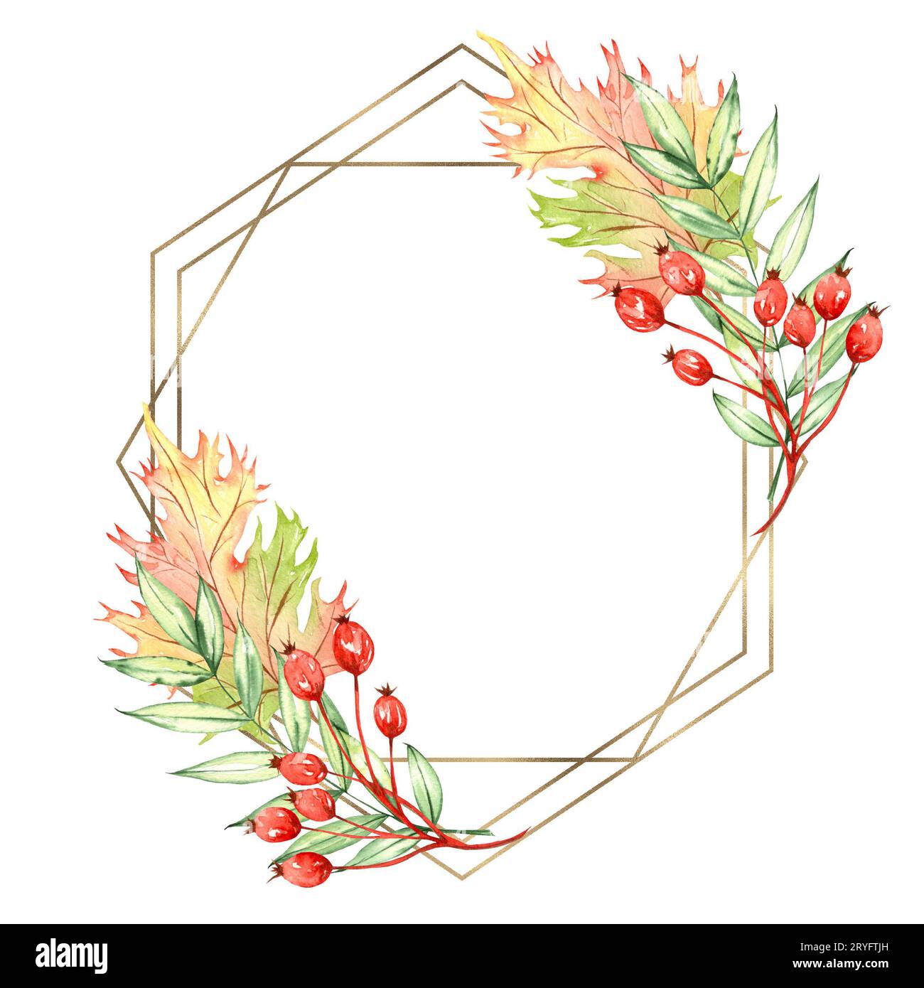 Watercolor frame decorated with beautiful autumn leaves. Fall ...