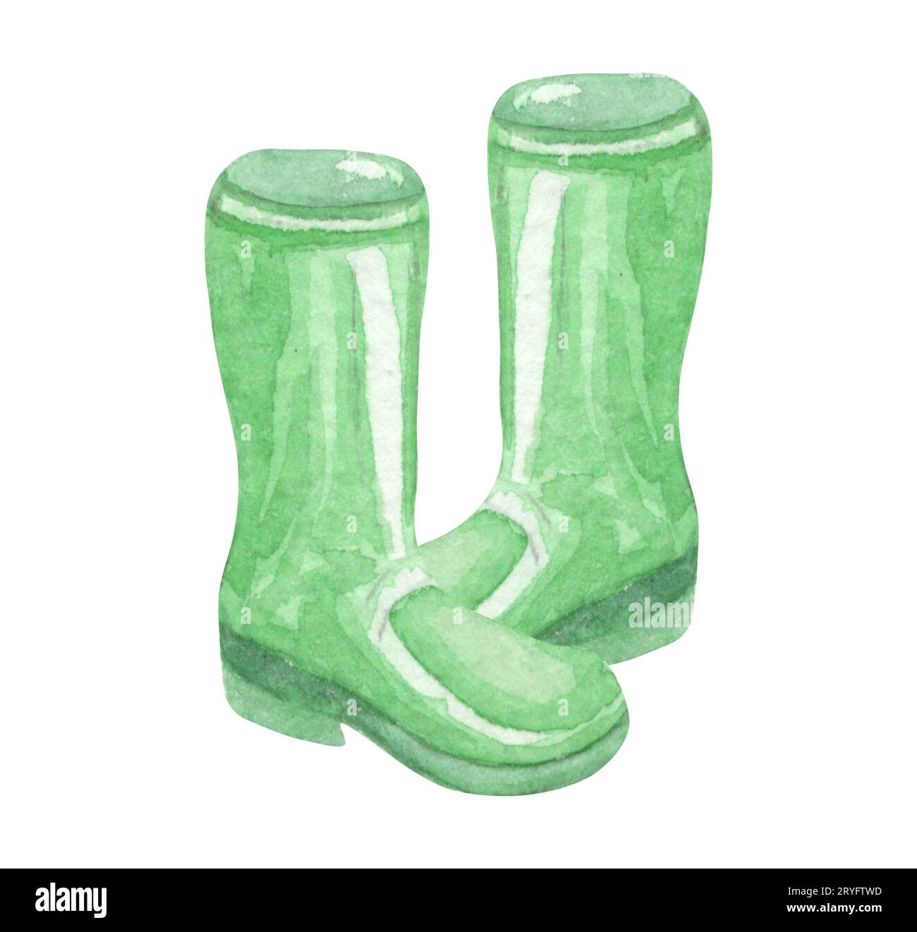 WAtercolor Wellington Boots. Gardening shoes. Green boots Stock Photo ...