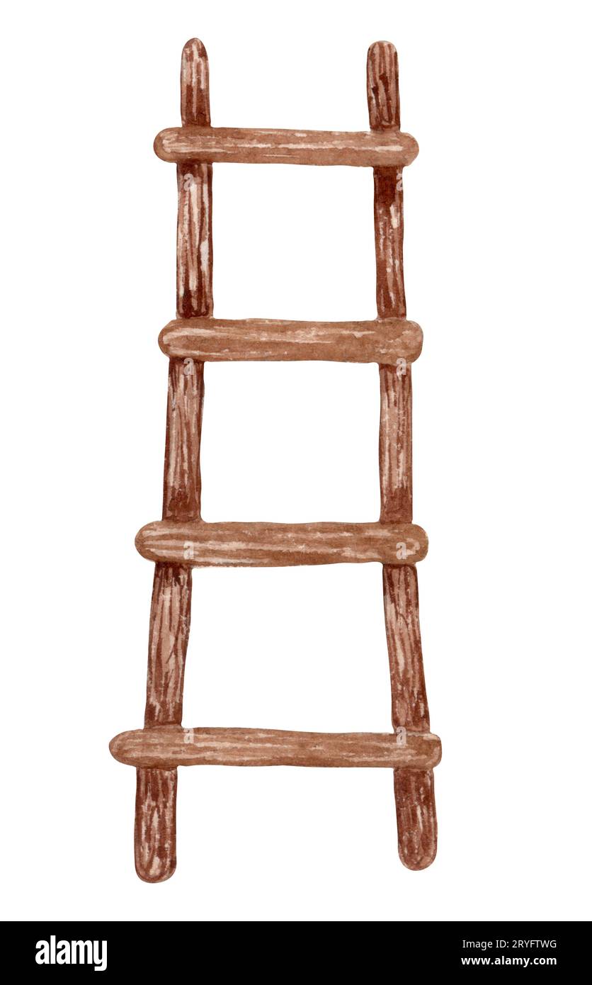 Watercolor garden ladder. Spring garden illustration. Wooden ladder ...