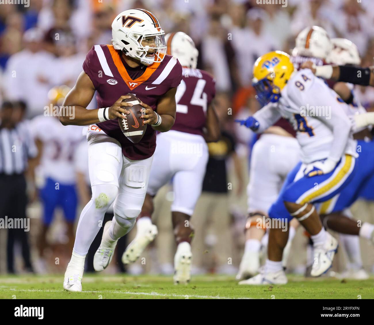 Blacksburg, USA. 01st Oct, 2023. September 30, 2023: Virginia Tech Hokies quarterback Kyron ...