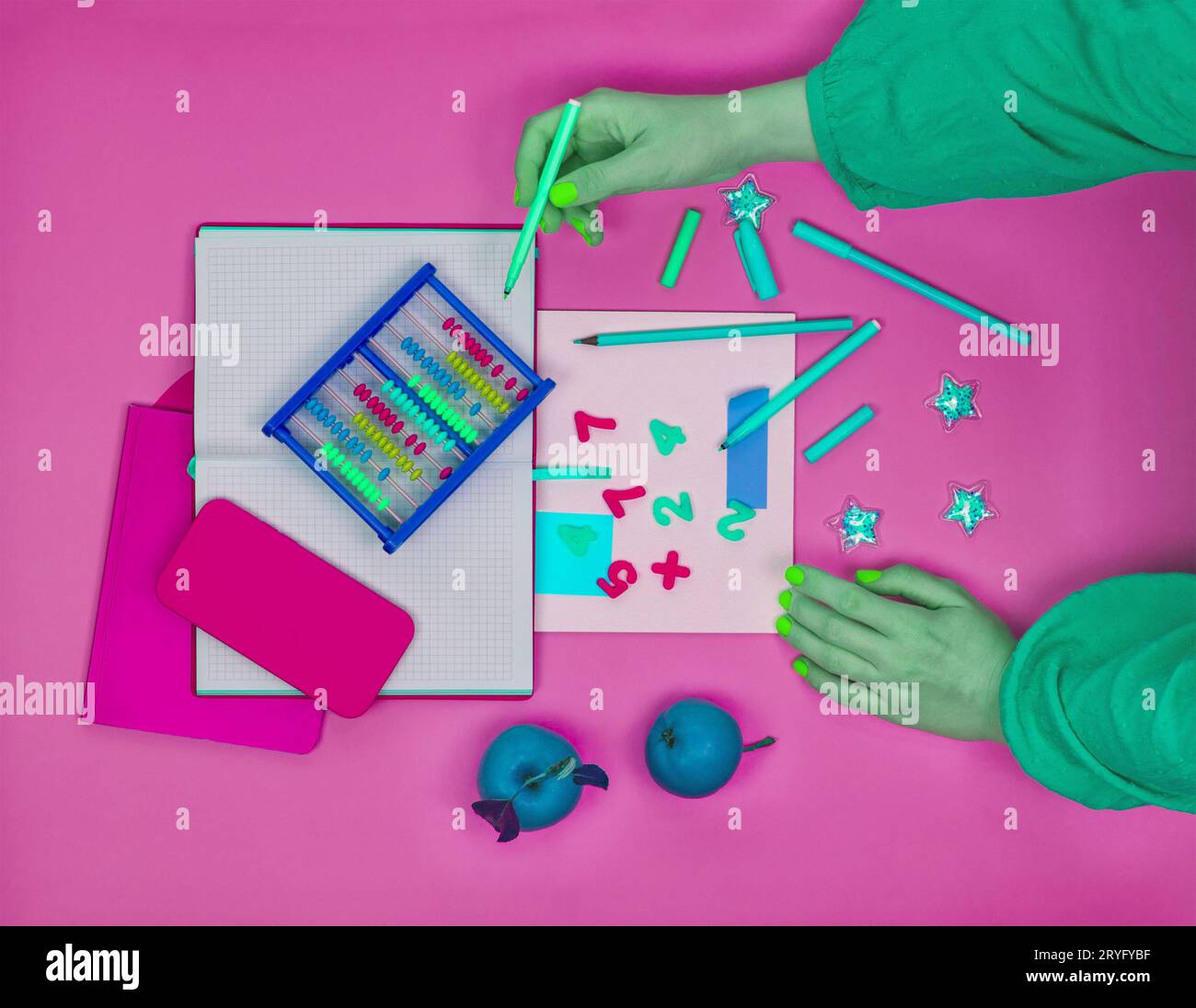 Bright colorful human hands and colorful aura futuristic artistic still ...