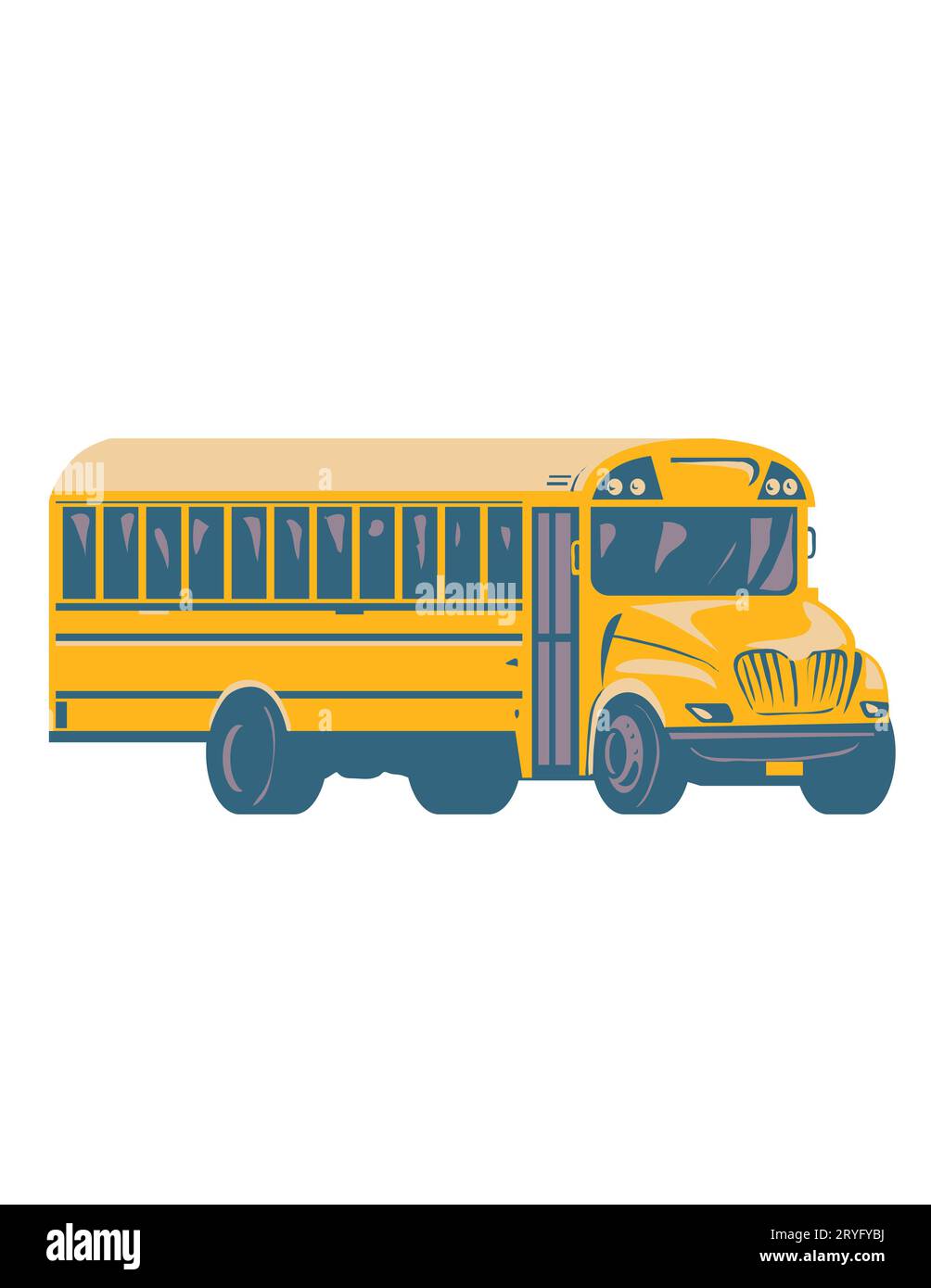 Yellow School Bus or Tour Bus Viewed from Side WPA Poster Art Stock ...