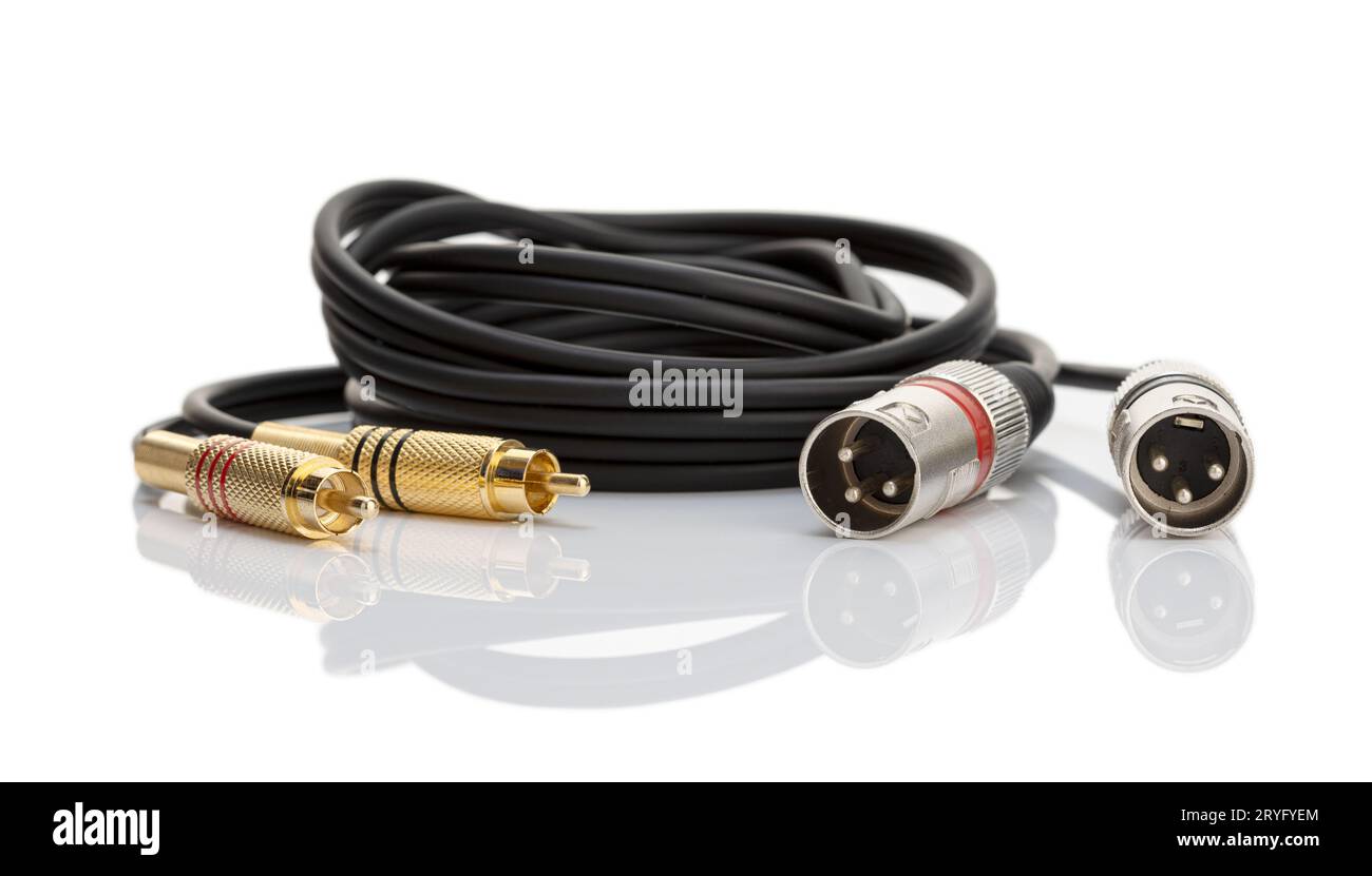 Professional Audio cable with RCA and XLR3 connectors isolated on white ...