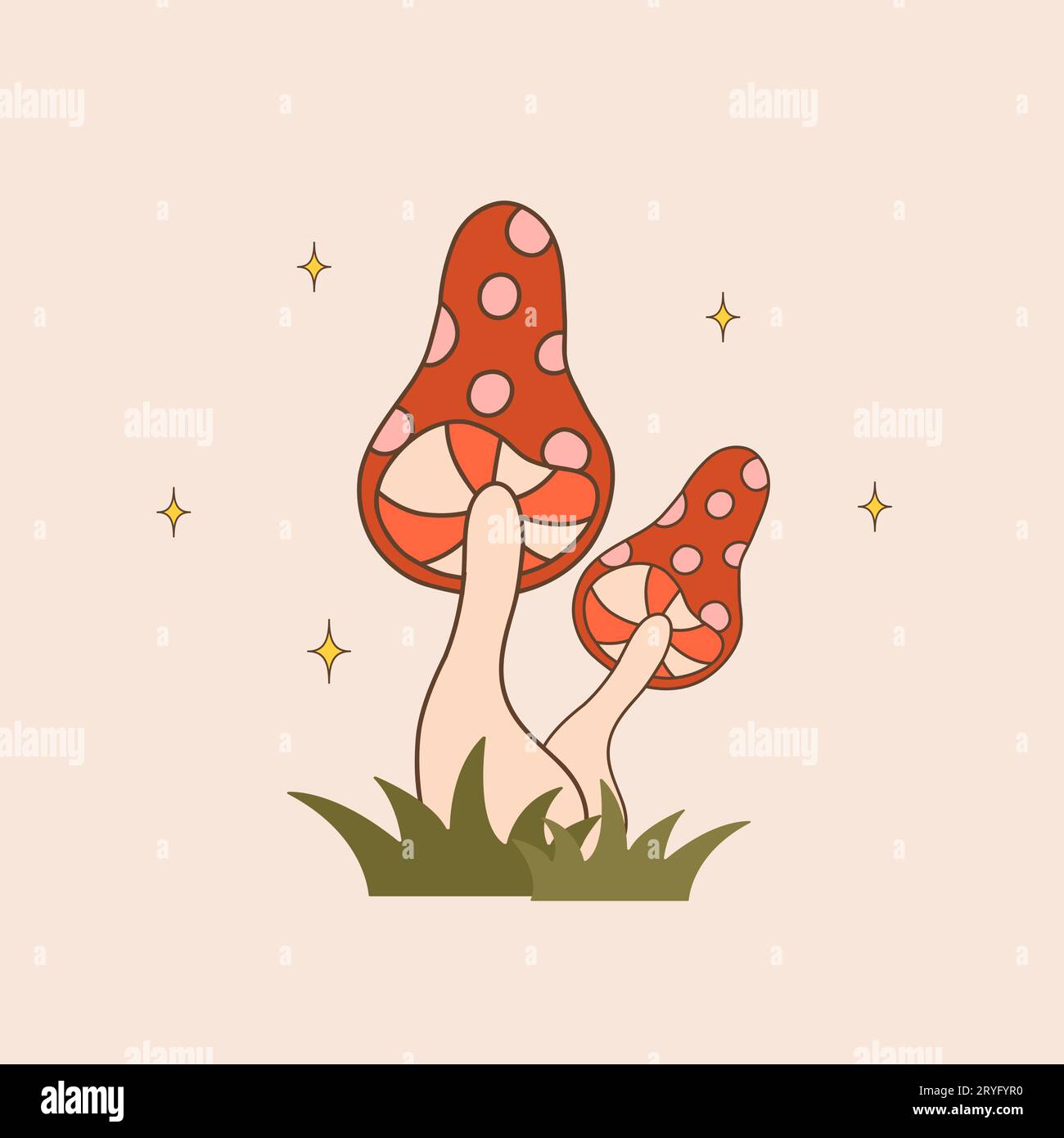 Groovy mushrooms. Abstract vintage agaric. Hippie vector illustration ...