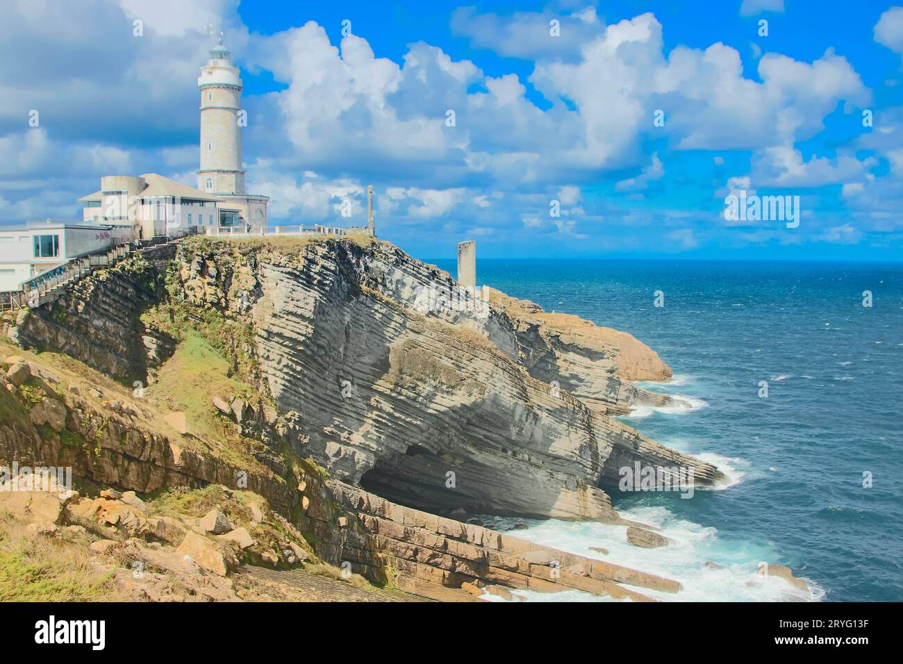 Landscape of Cabo Mayor and its lighthouse in Santander , Spain Stock ...