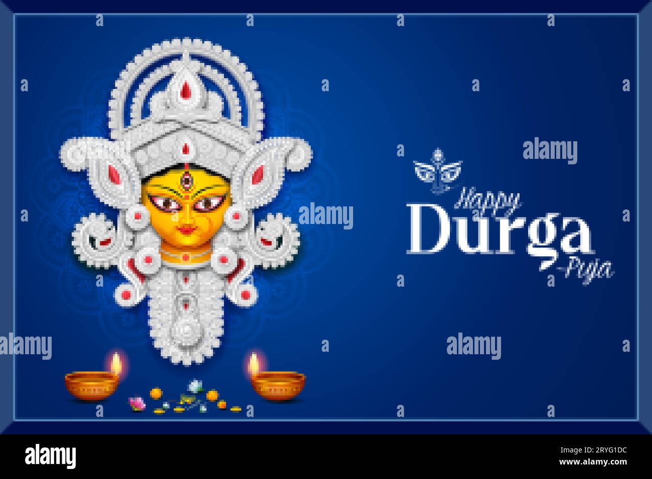 Goddess Durga Face In Happy Durga Puja Subh Navratri Indian Religious Festival Background Stock