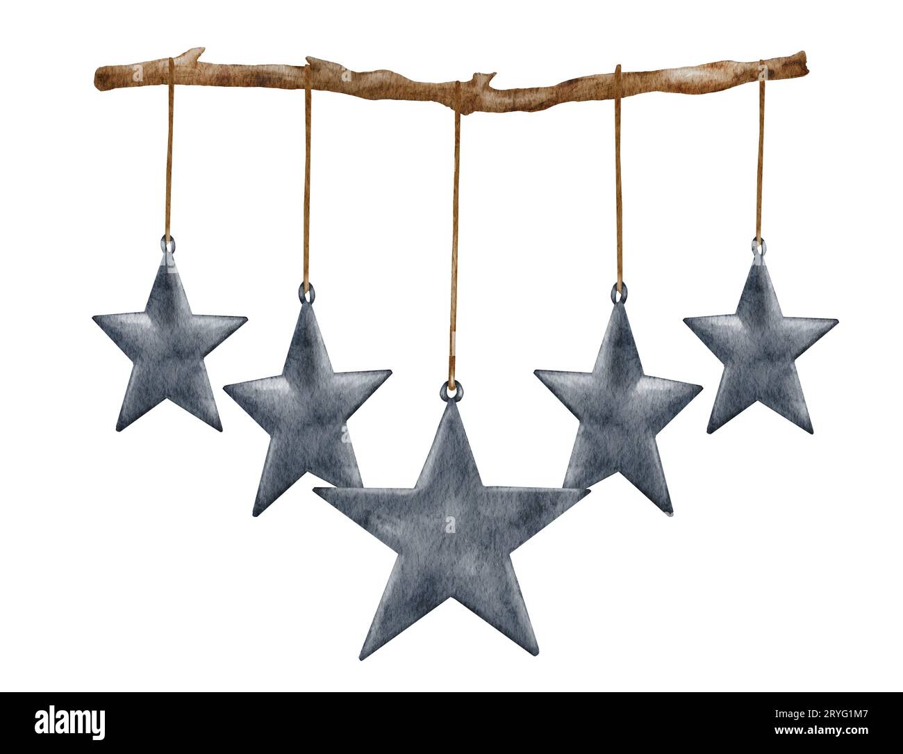 Watercolor Christmas bunting with stars. Decorative neutral farmhouse ...