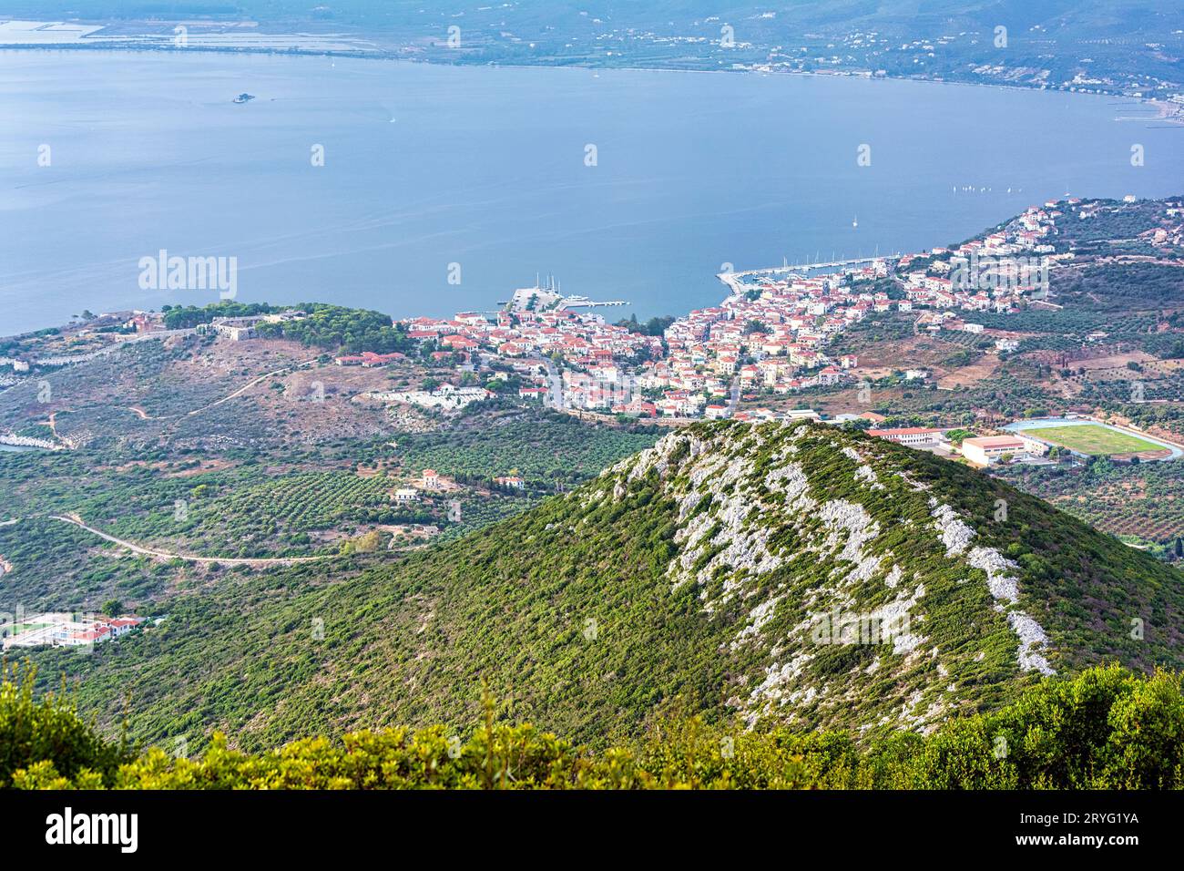 View of the iconic medieval castle and village of Pylos in the heart of ...