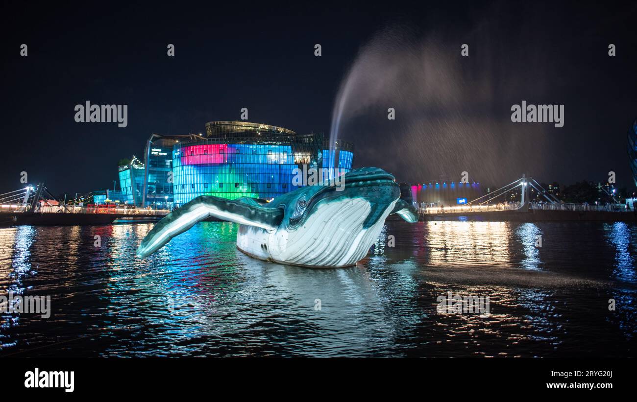 Sebitseom Seoul Floating Islands illuminated at night in Han river in ...
