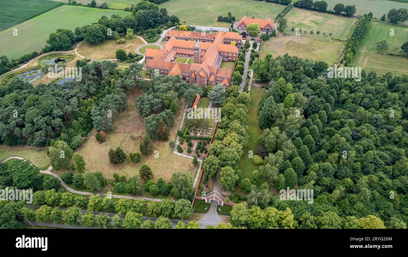 July 13th 2022, Brecht, Antwerp, Belgium: Aerial view of the monastery ...