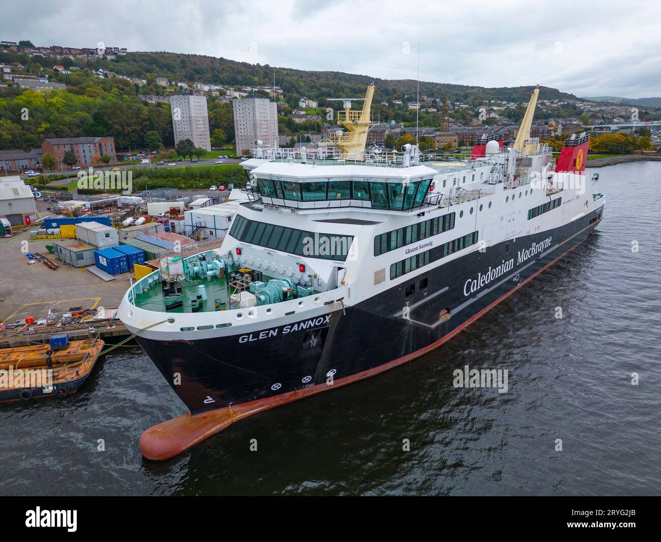 Aerial view of Glen Sannox, a Caledonian MacBrayne ferry under ...
