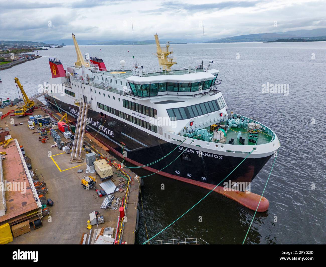 Aerial view of Glen Sannox, a Caledonian MacBrayne ferry under ...