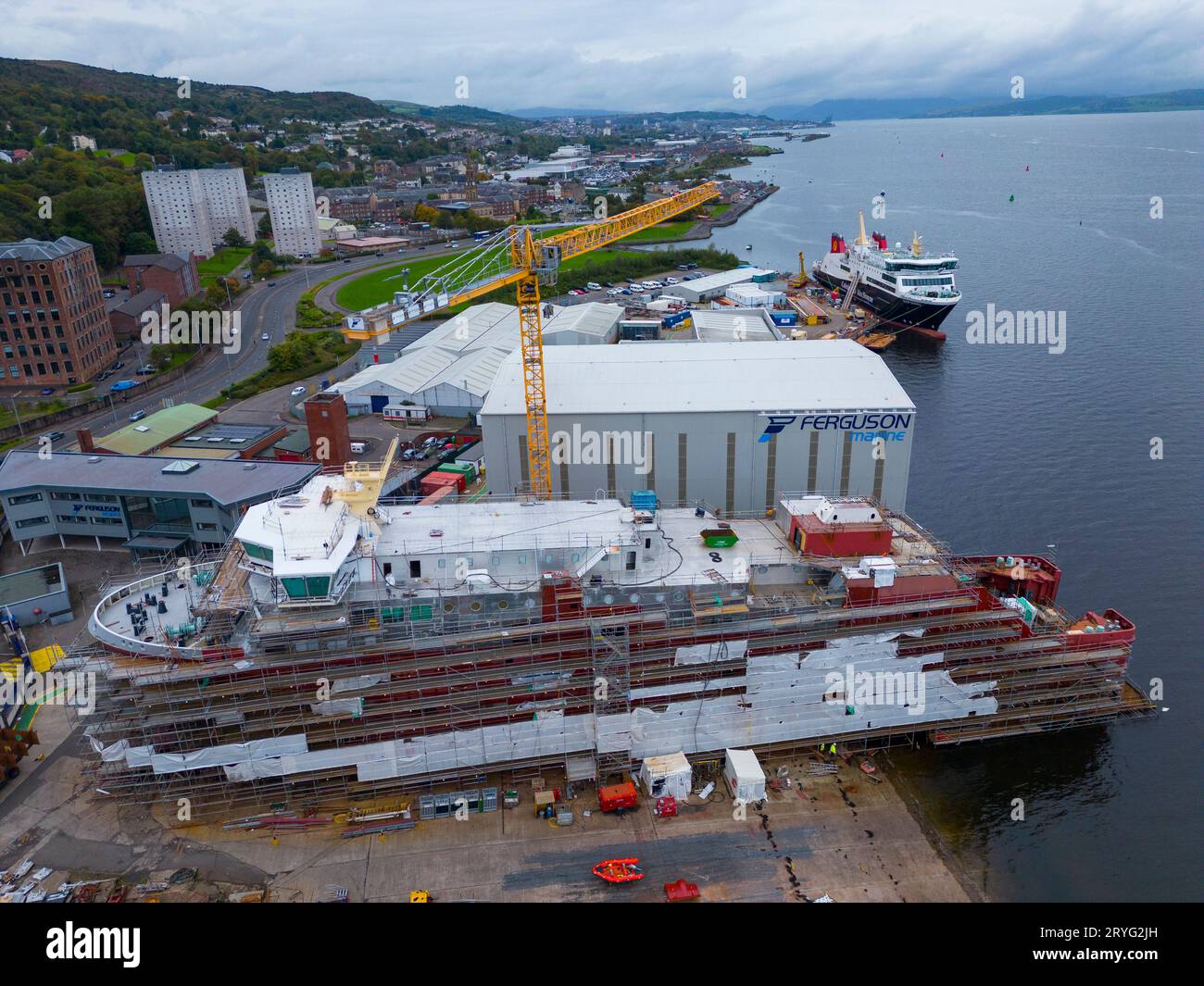 Aerial views of MV Glen Rosa and Glen Sannox, two Caledonian MacBrayne ...