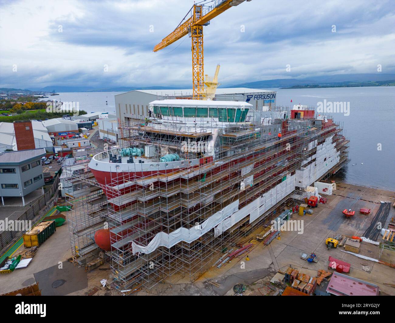 Aerial views of MV Glen Rosa and Glen Sannox, two Caledonian MacBrayne ...